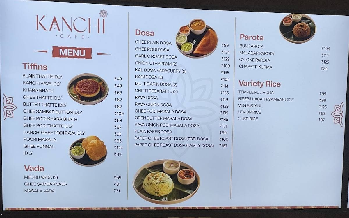 Menu at Kanchi Cafe, Hyderabad