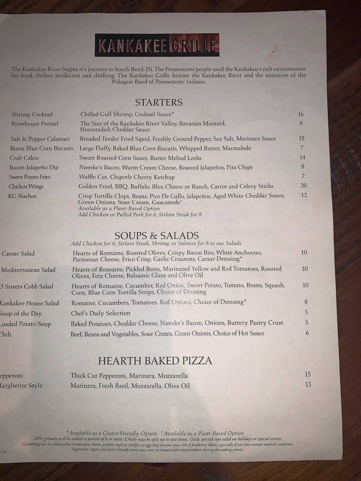 Menu at Kankakee Grille South Bend pub & bar, South Bend