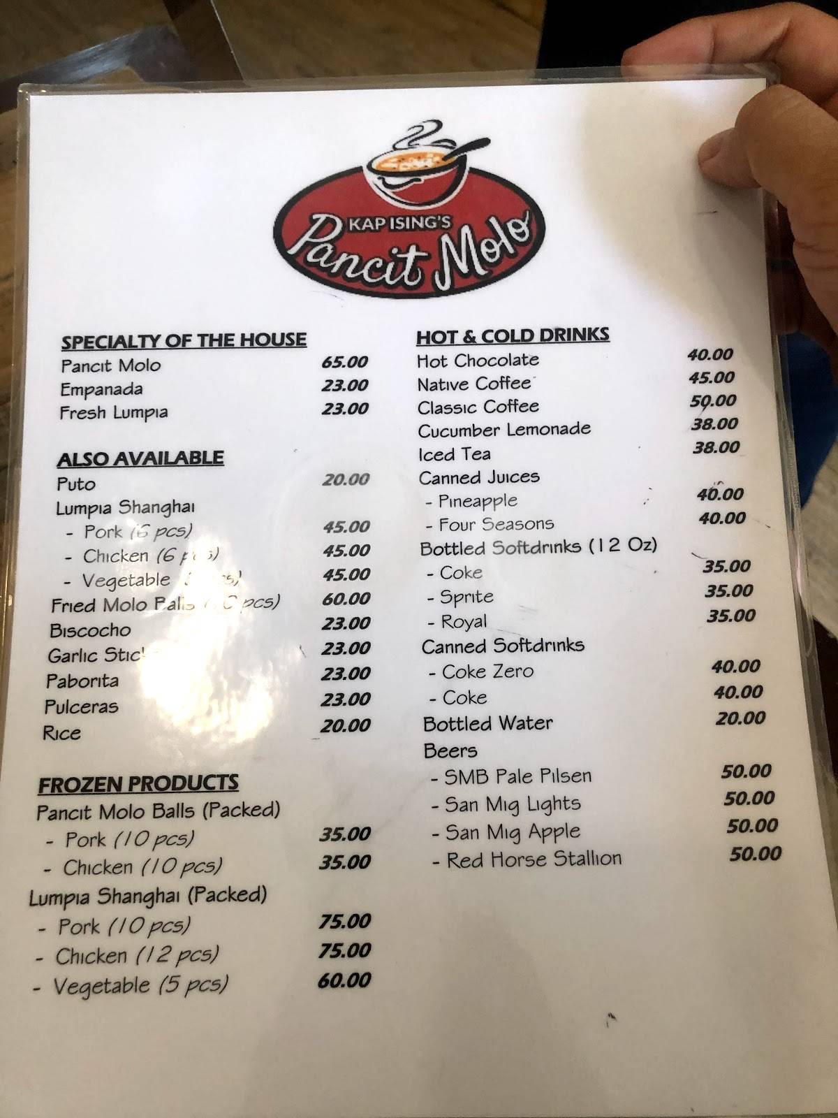 Carta de Kap Ising's Pancit Molo, Iloílo