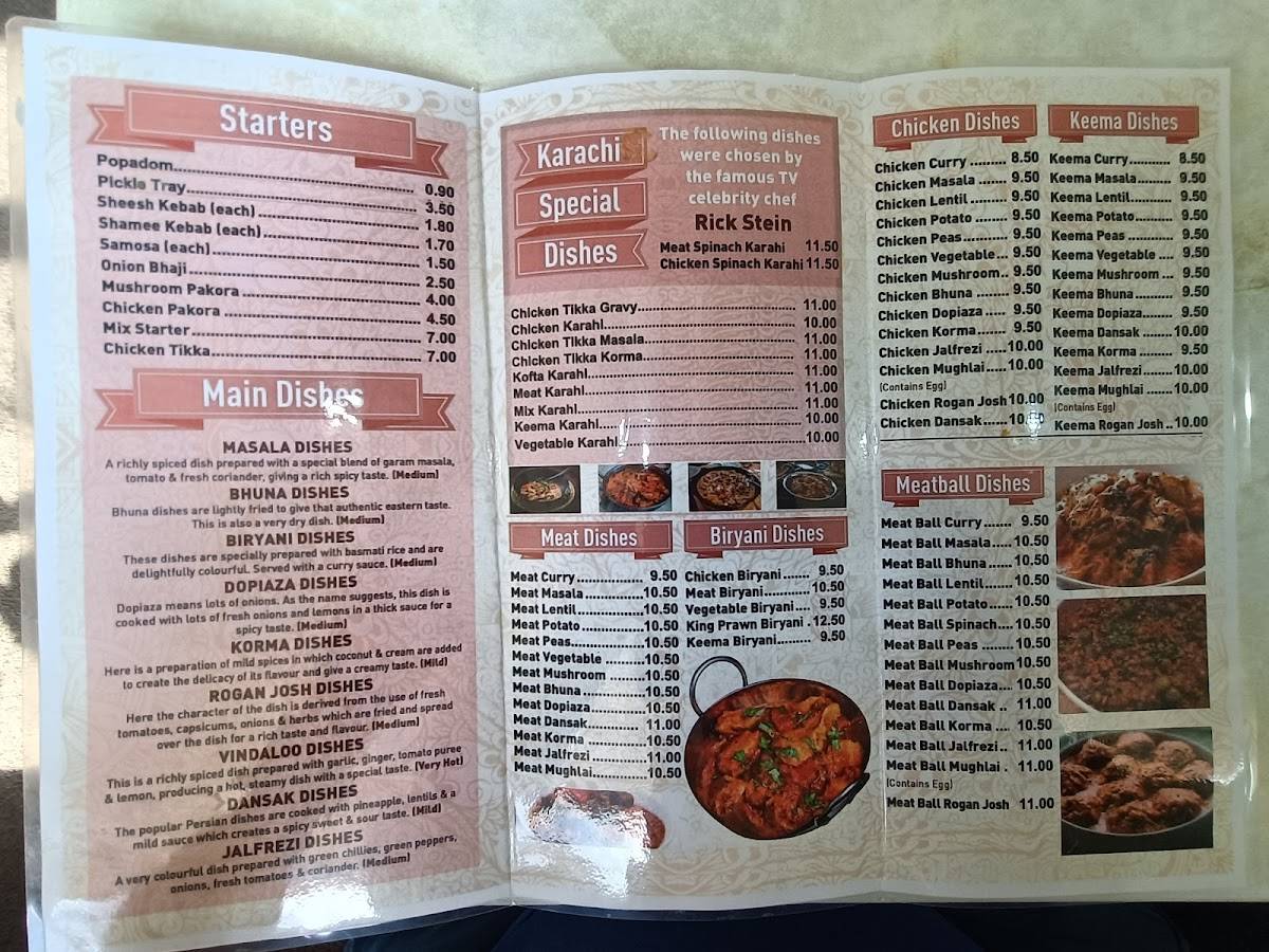 Menu at Karachi Restaurant, Bradford, 15 Neal St