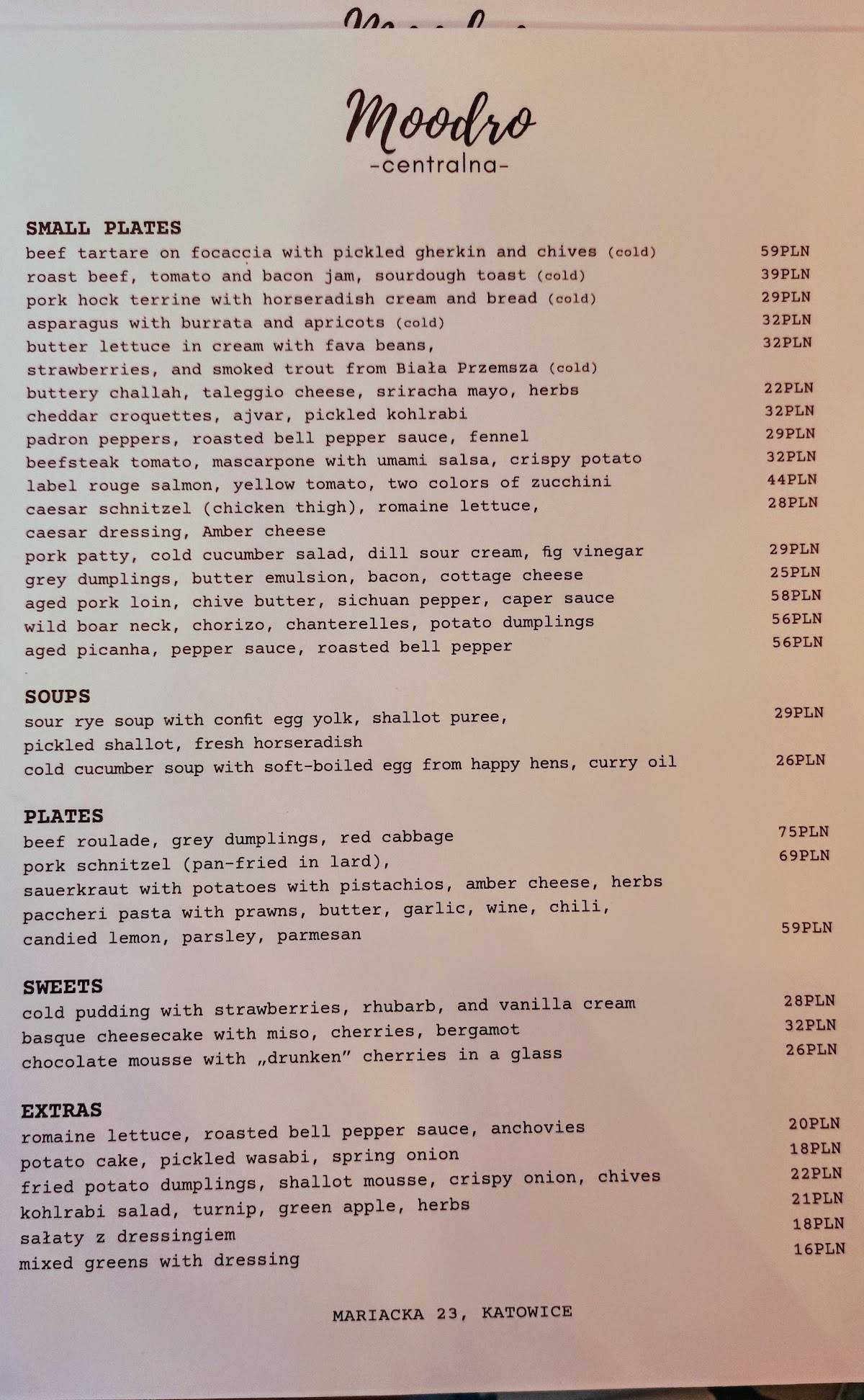 Menu at Tatiana pub & bar, Katowice