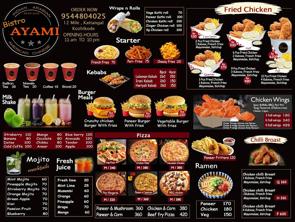 Menu at Bistro Ayami, Kattangal