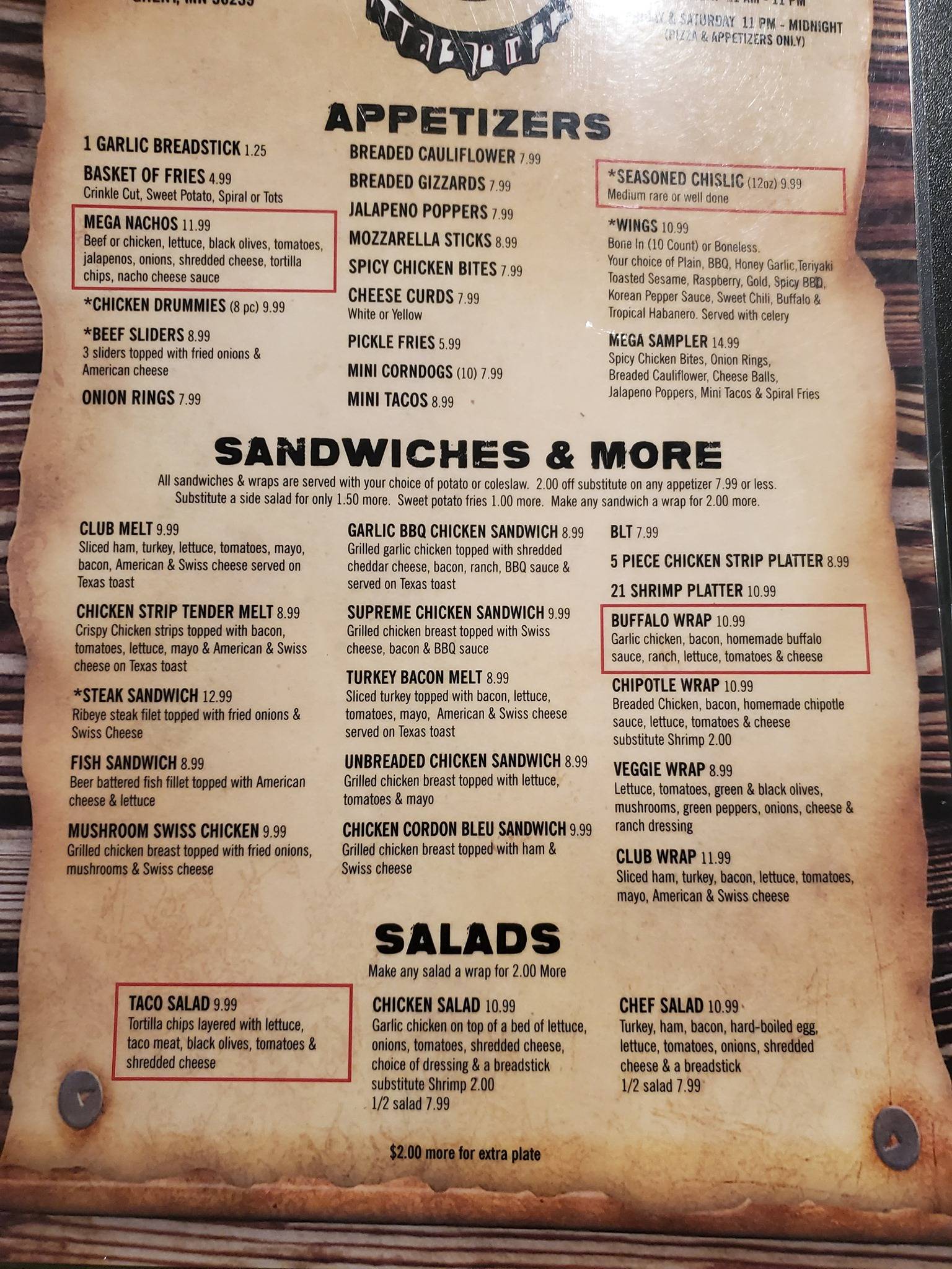 Menu at Kb's Bar & Grill, Ghent