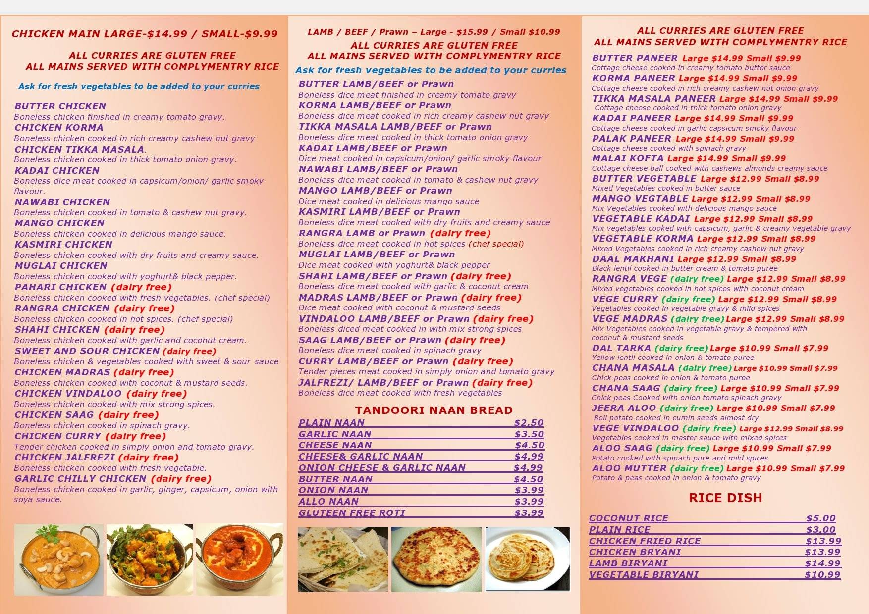 Menu at Kelvin grove Indian Takeaway Palmerston North City restaurant ...