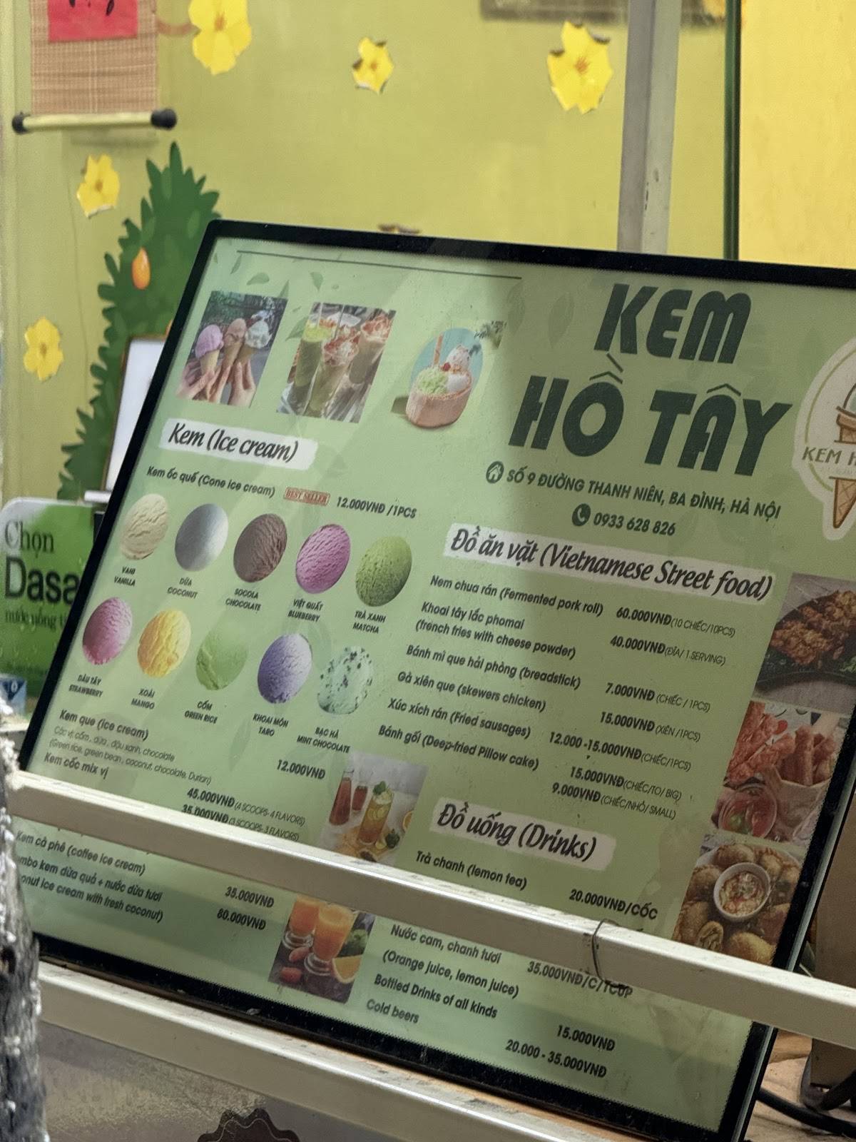 Menu at Kem Hồ Tây, Hanoi