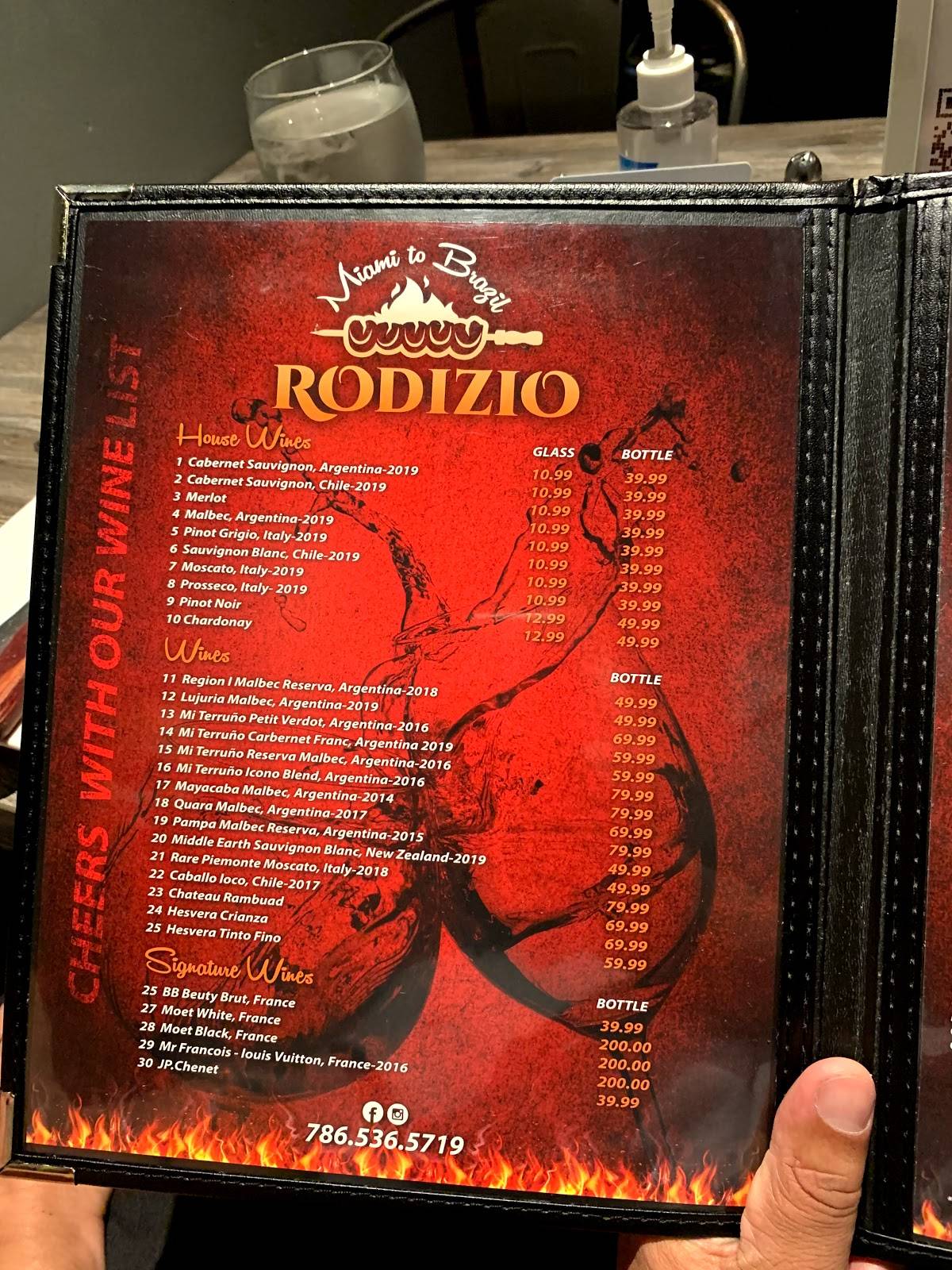 Menu at Miami to Brazil Rodizio steakhouse, Kendall West