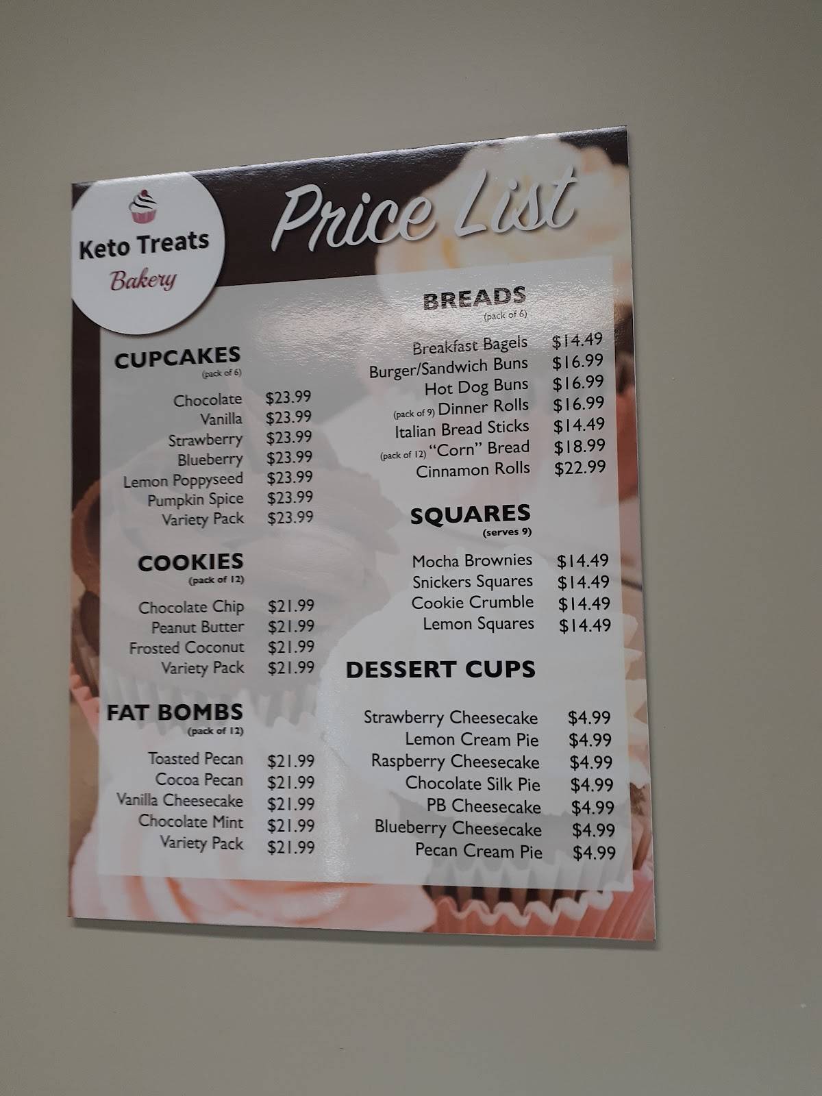 Menu at Keto Treats Bakery, Headingley