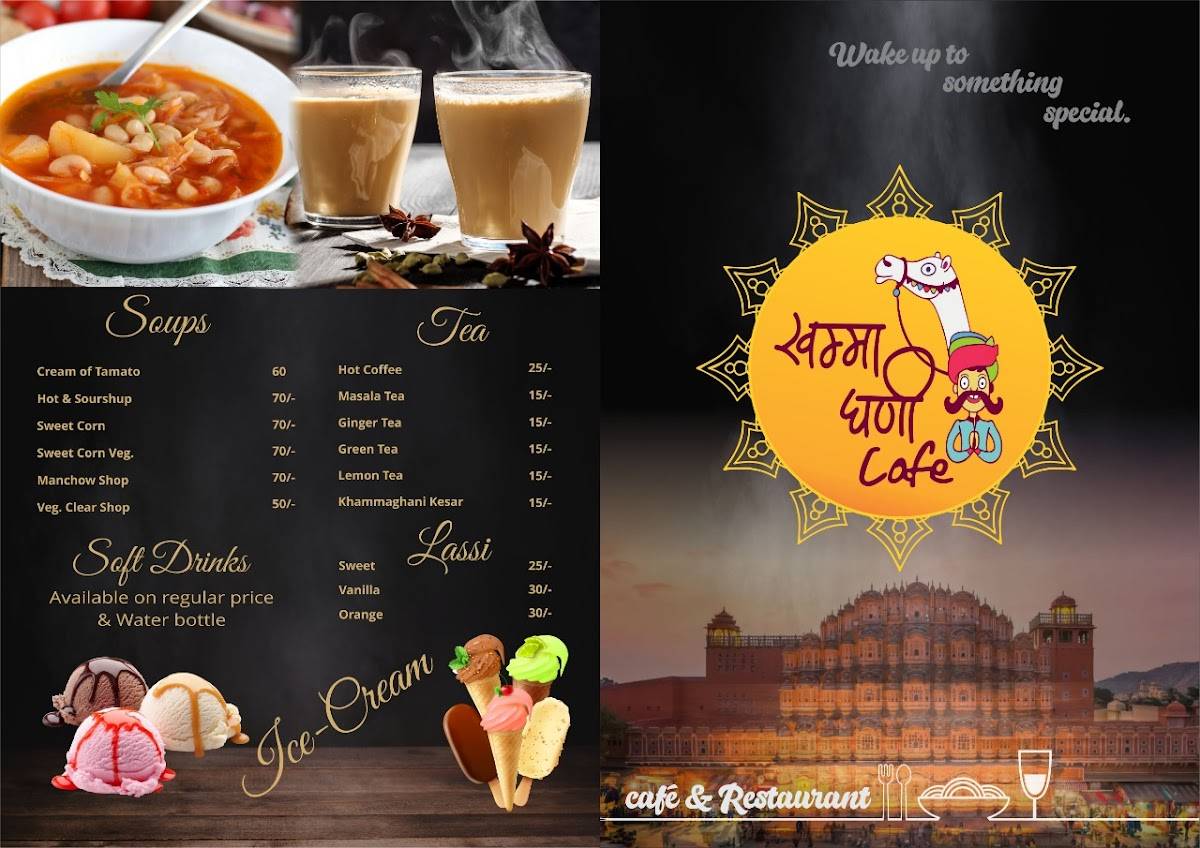 Menu at Khamma ghani cafe, Jaipur