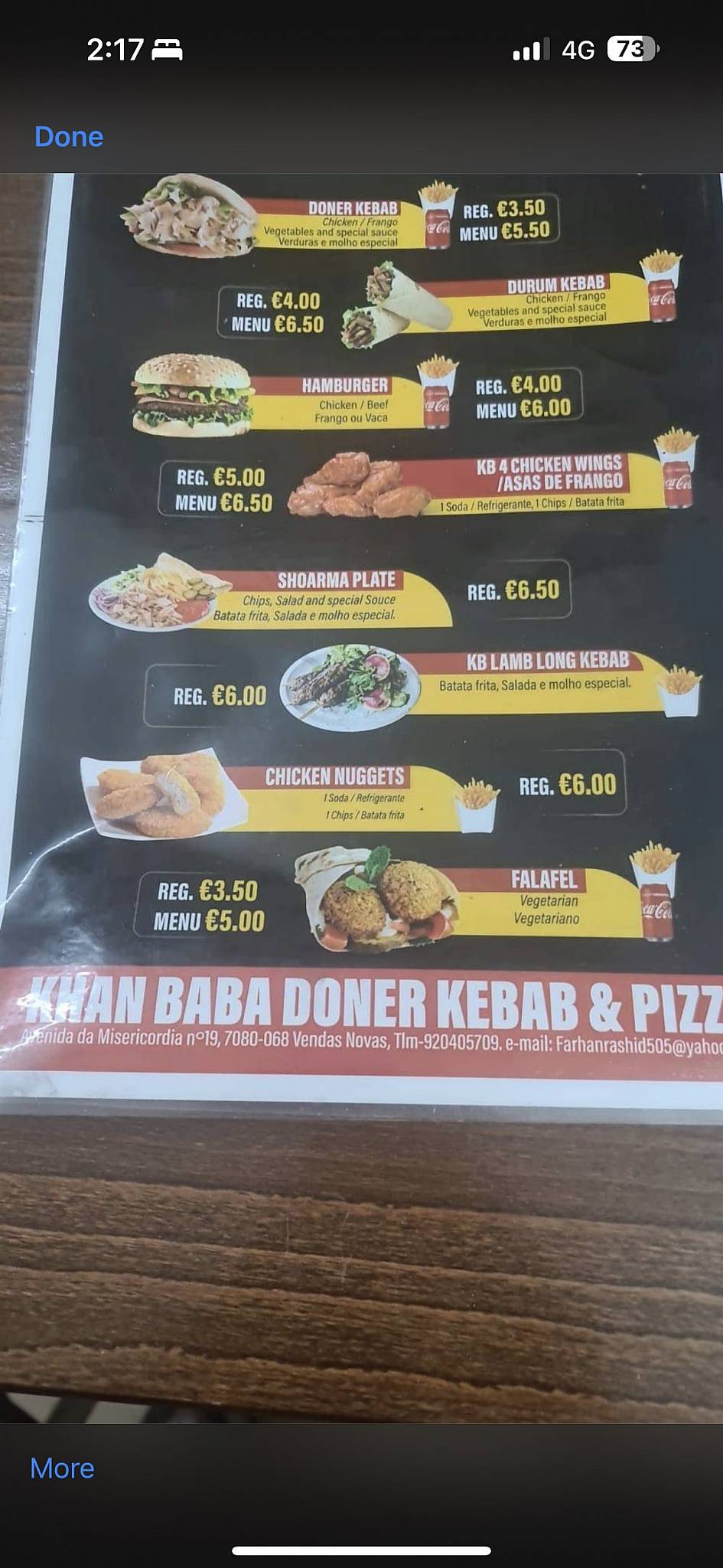 Menu em Khan baba doner kebab & pizza restaurante, Vendas Novas