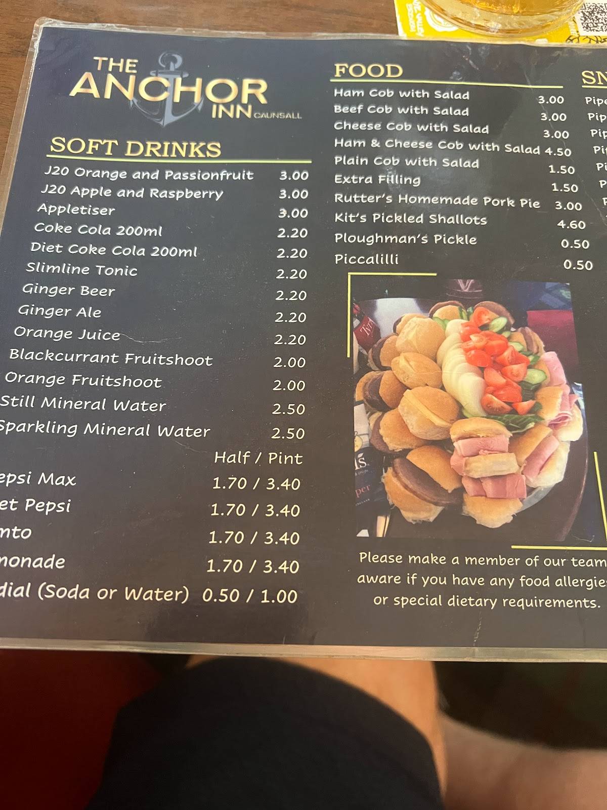 Menu at The Anchor Inn pub & bar, Kidderminster