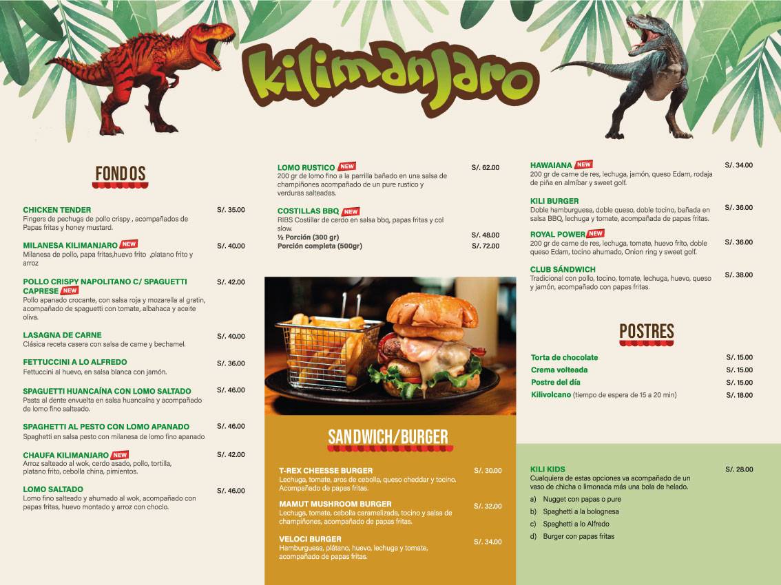 Carta de Kilimanjaro Restaurante, Santiago de Surco, Av. Primavera 464
