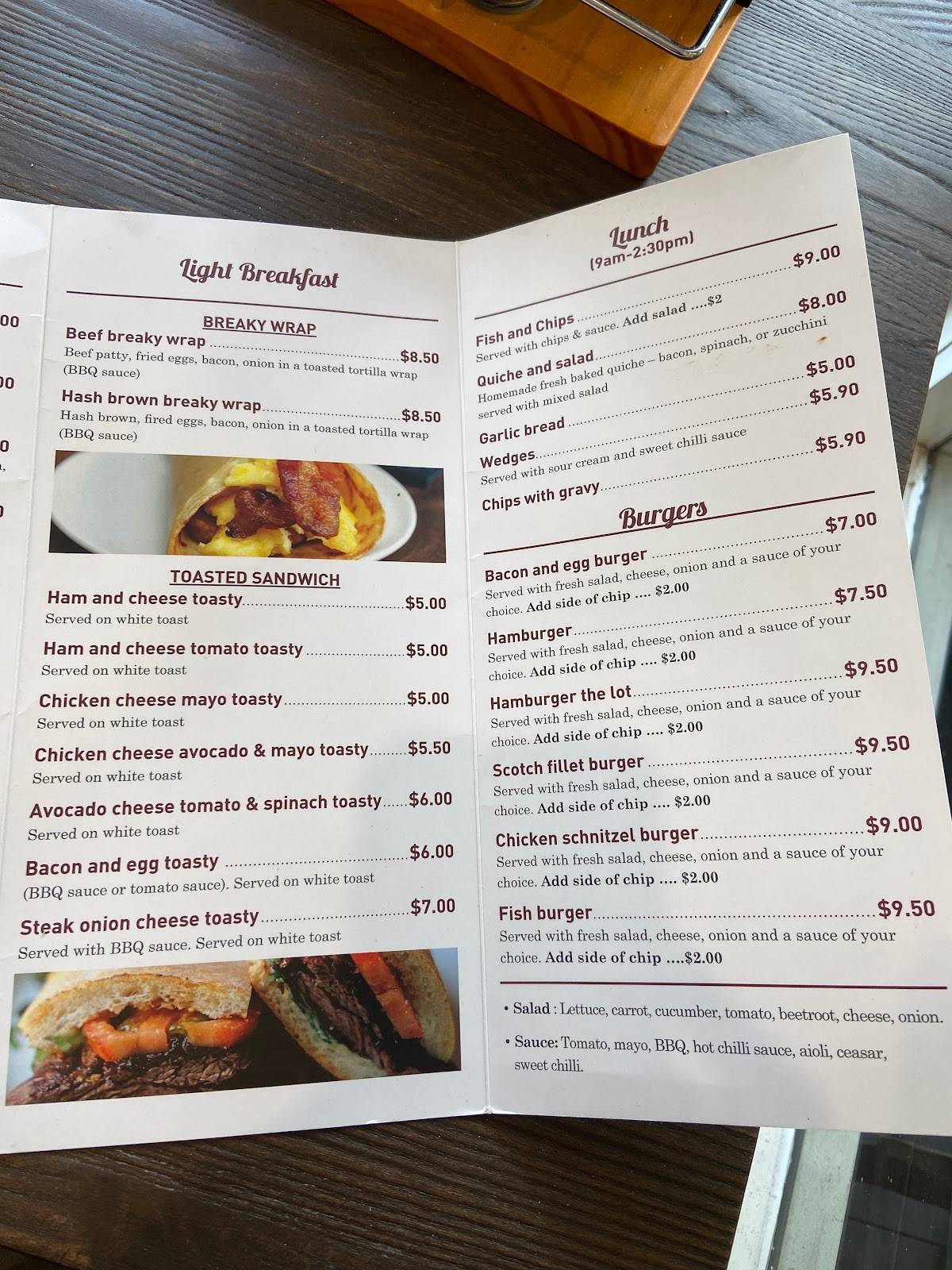 Menu at Kim Bakery Cafe, Pinjarra