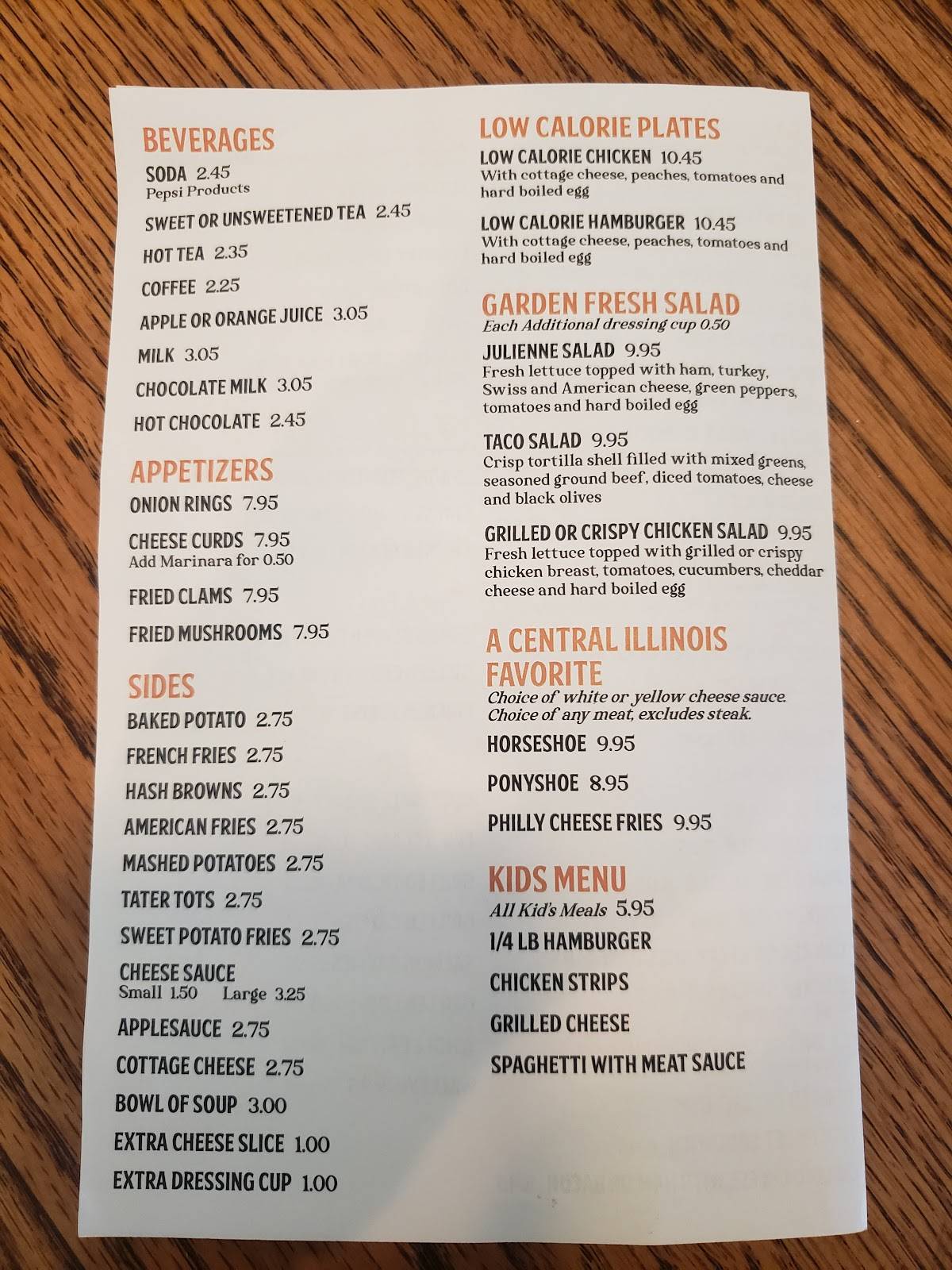 Menu at Kincaid Diner restaurant, Kincaid