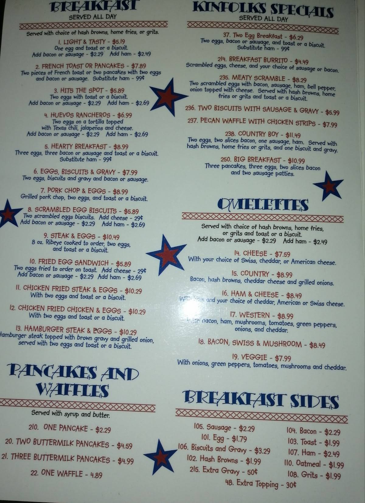 Menu at Kinfolks Restaurant, Nacogdoches