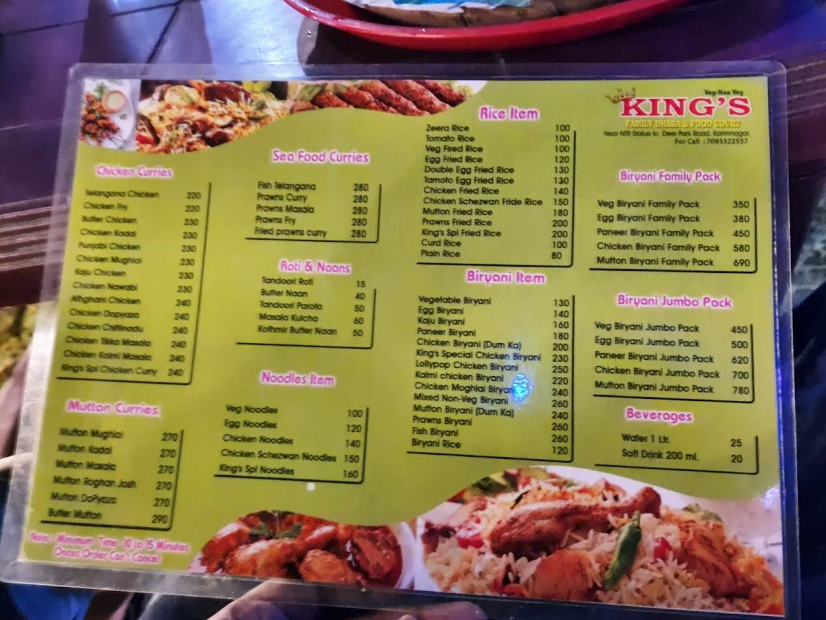 Menu at Kings Family Dhaba and Food Court, Karimnagar