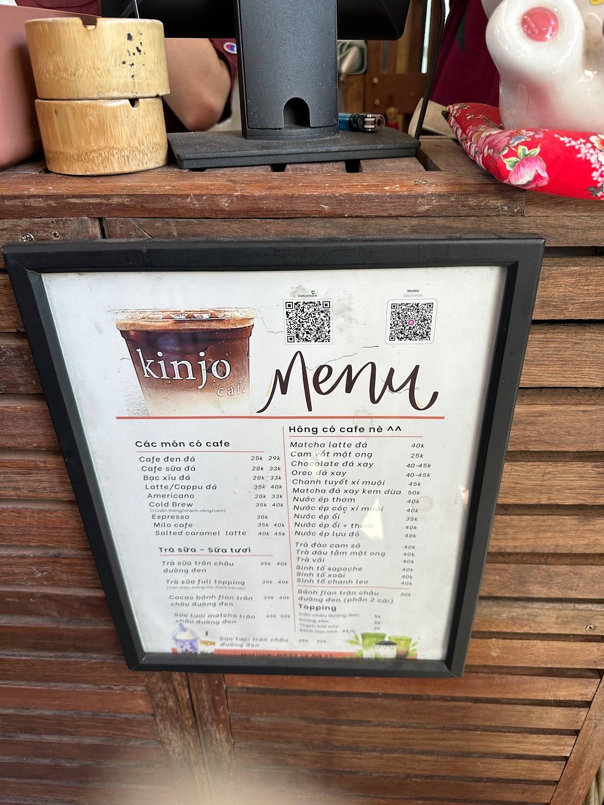 Carta del café Kinjo Coffee, Ciudad Ho Chi Minh (Saigón)