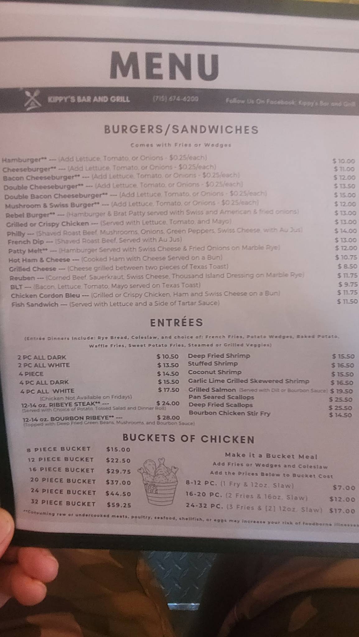 Menu at Kippy's Bar and Grill, Laona
