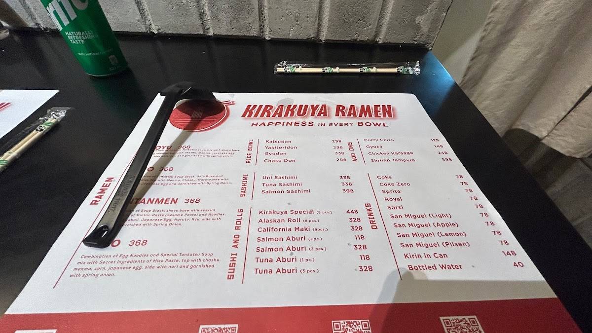Menu at Kirakuya Ramen - Fairview restaurant, Quezon City