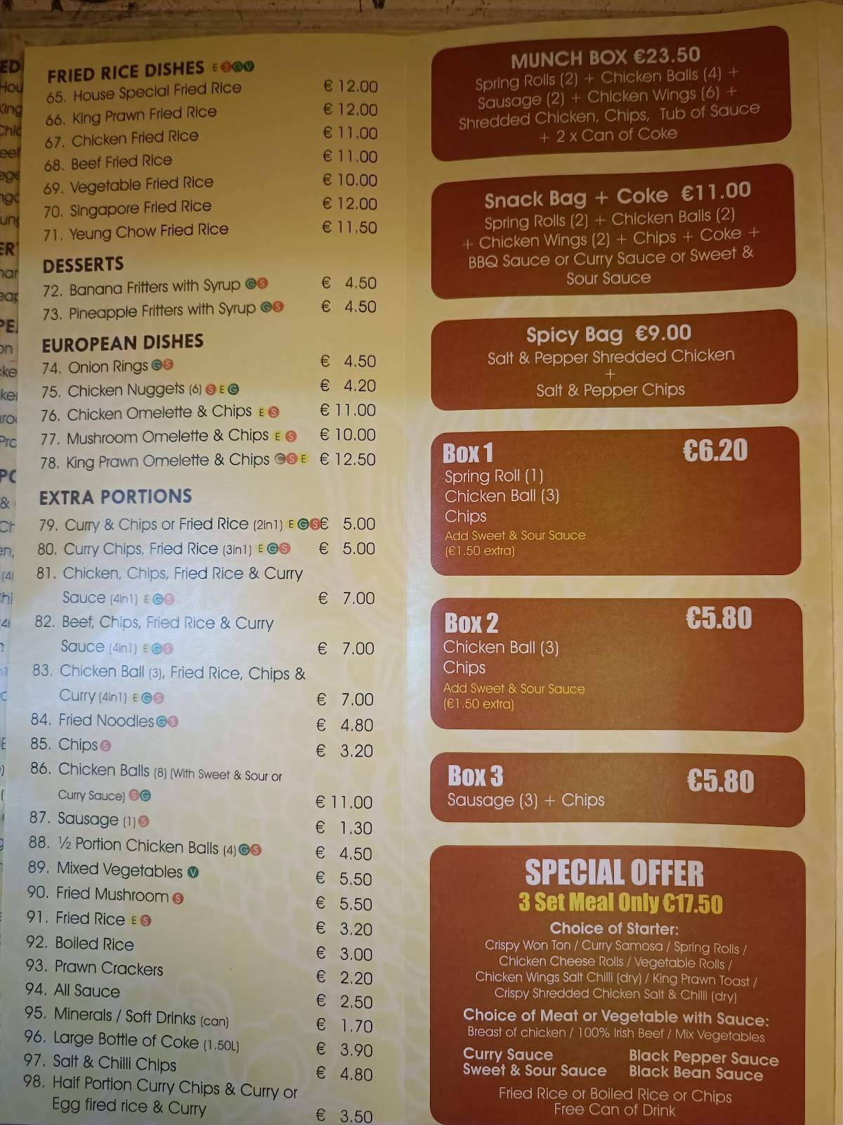 Menu at Kirin Court Chinese Takeaway restaurant, Cobh
