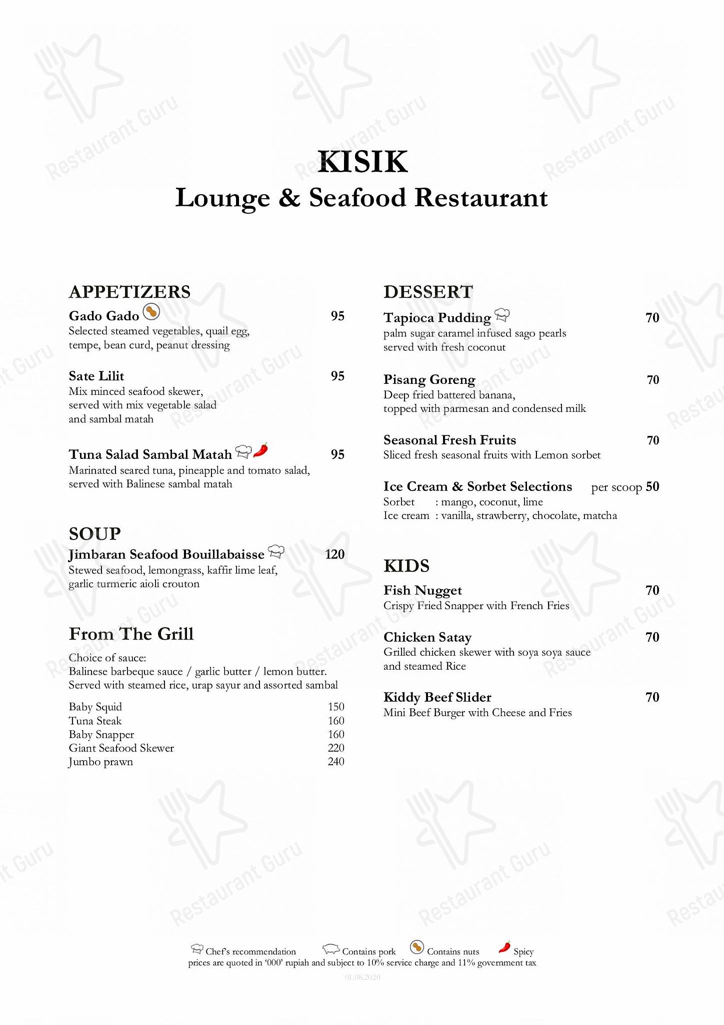 Menu at Kisik Seafood Bar and Grill, Jimbaran, Sejahtera