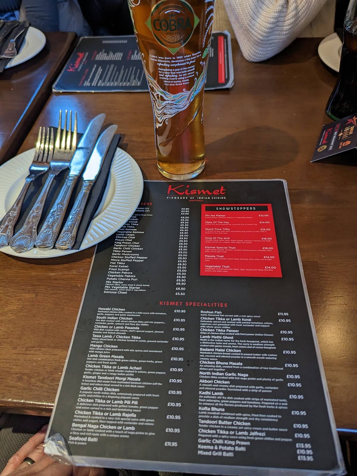 Menu at Kismet restaurant, Stoke-on-Trent, 558 Hartshill Rd