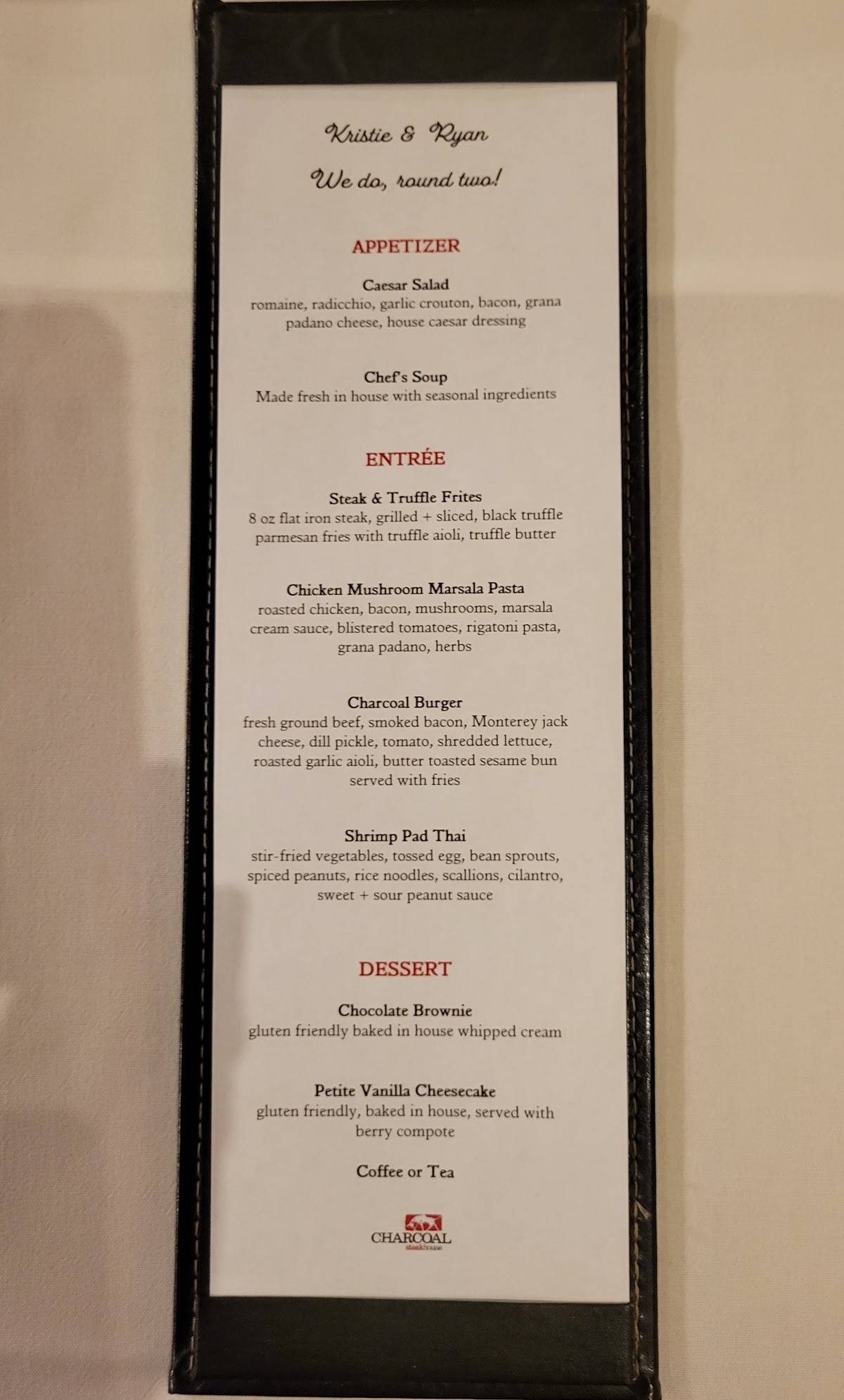 Menu at Charcoal Steak House steakhouse, Kitchener