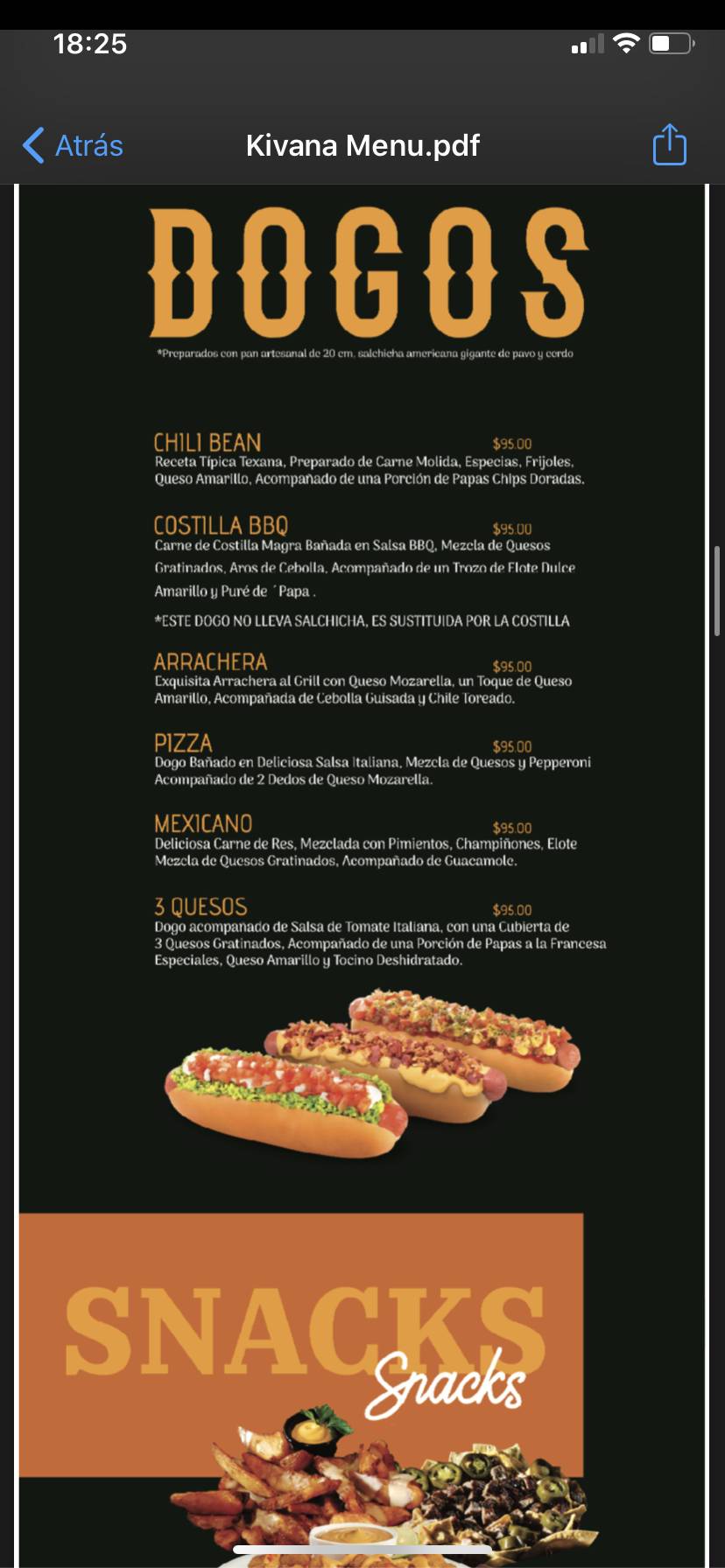Carta del restaurante Kivana Wings, Uruapan