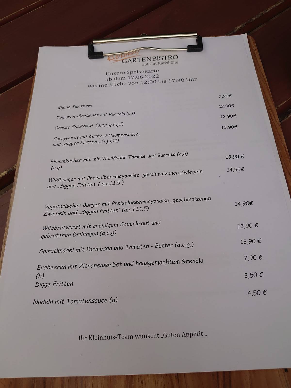 Speisekarte von Kleinhuis' Gartenbistro auf Gut Karlshöhe restaurant ...