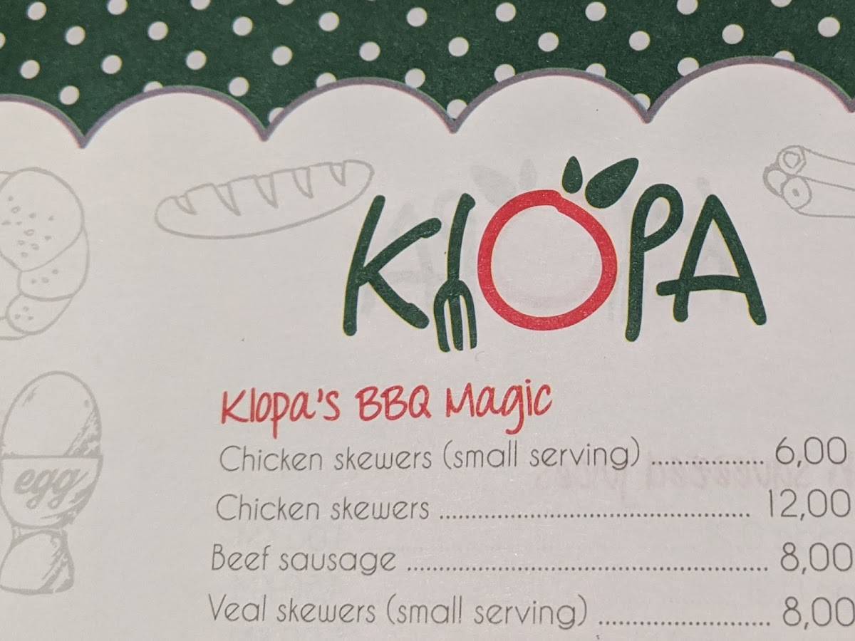 Menu at Klopa restaurant, Sarajevo