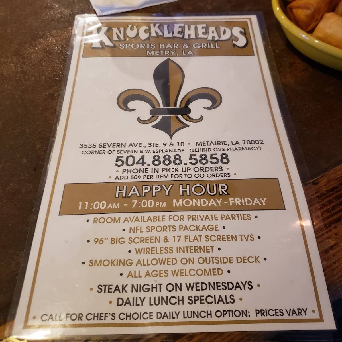 Menu at Knuckleheads Sports Bar & Grill, Metairie