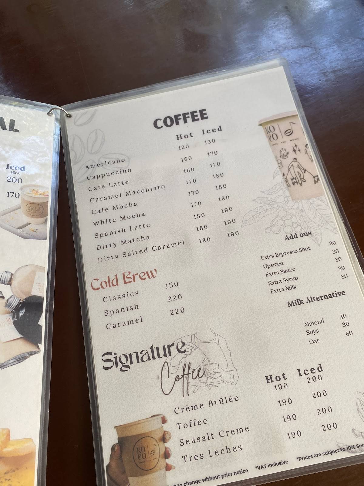 Menu at KoCo Cafe, Baguio