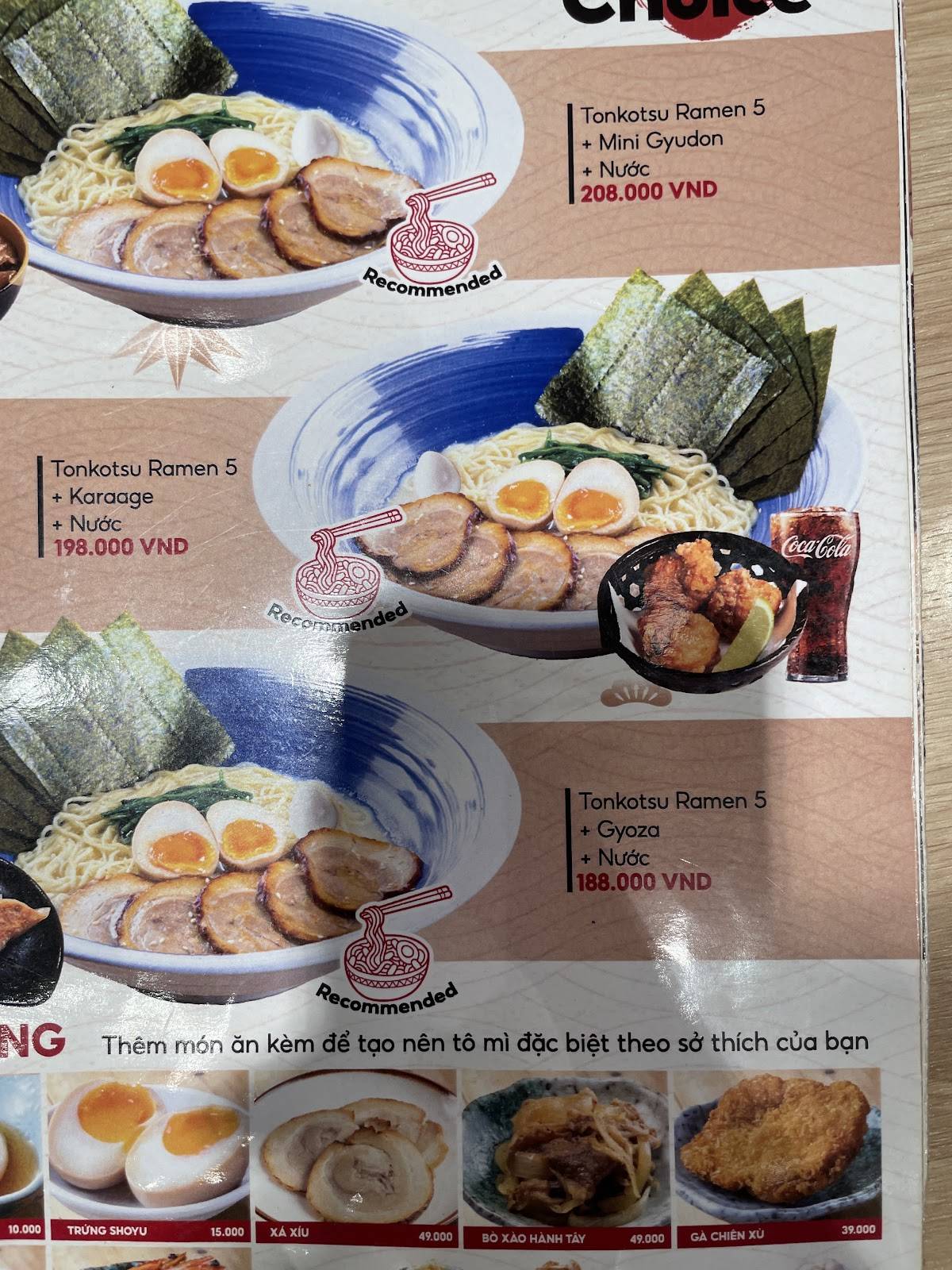 Menu at Kohaku Udon & Ramen restaurant, Ho Chi Minh City