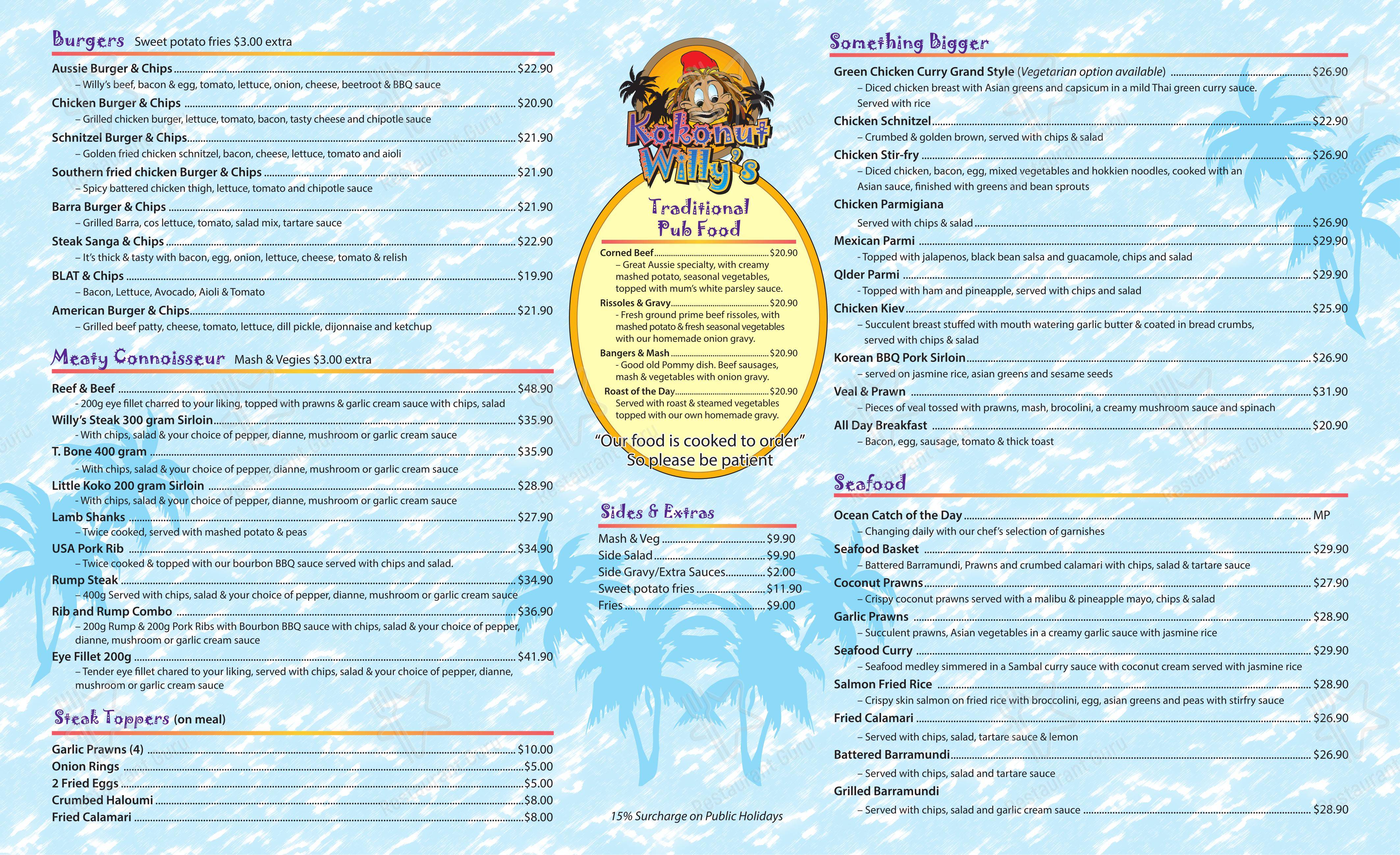 Menu at Kokonut Willys @ The Grand Hotel restaurant, Labrador