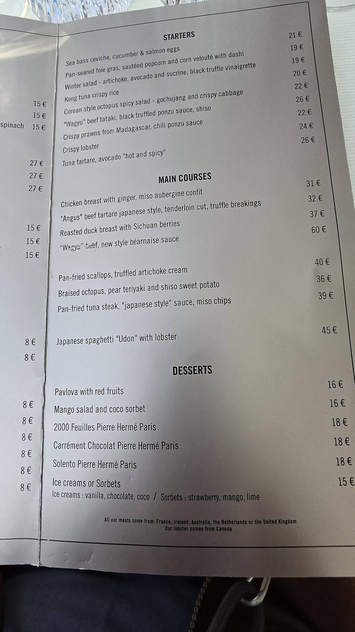 Menu at Kong pub & bar, Paris