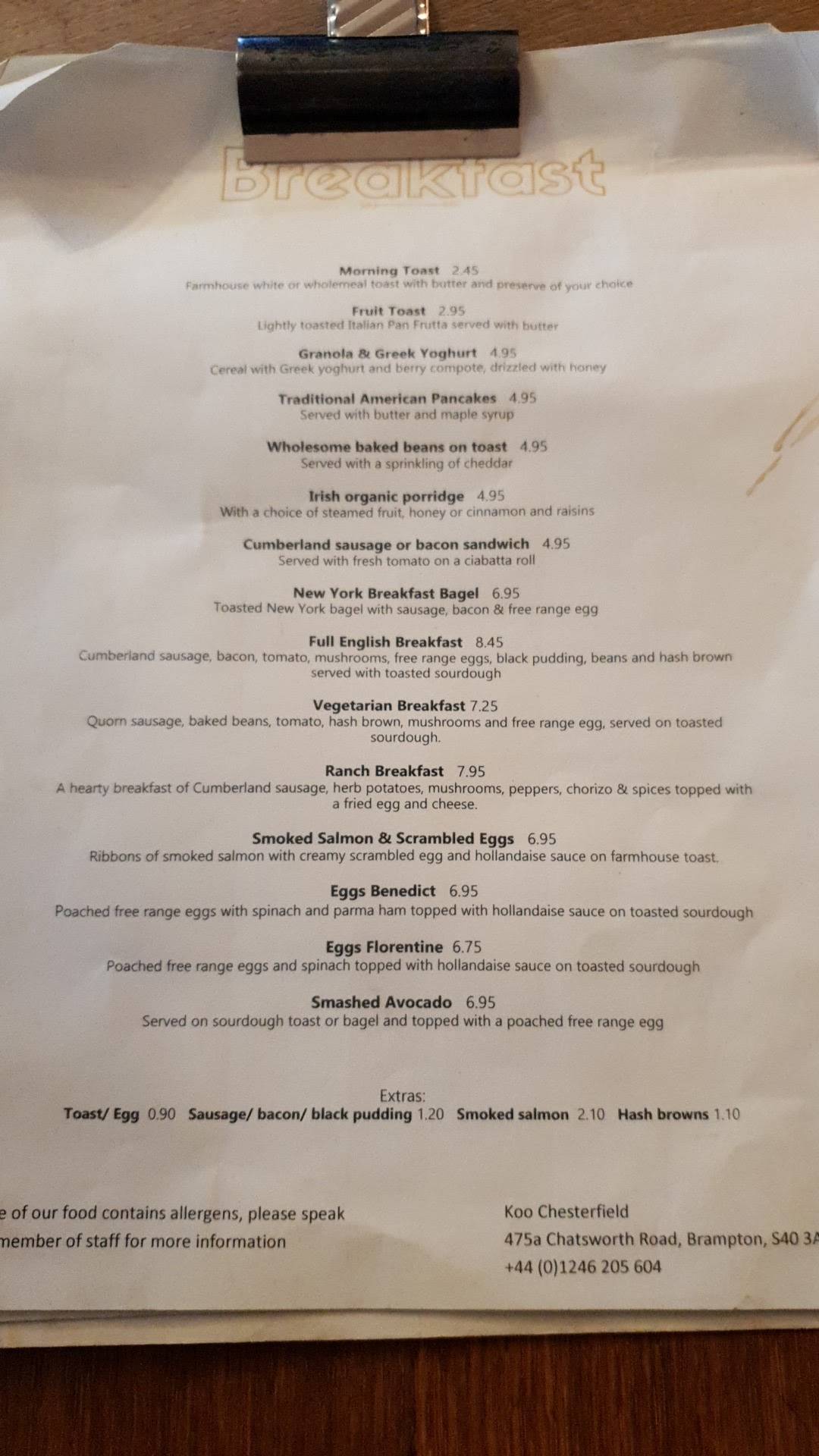 Menu at Koo Chesterfield pub & bar, Chesterfield