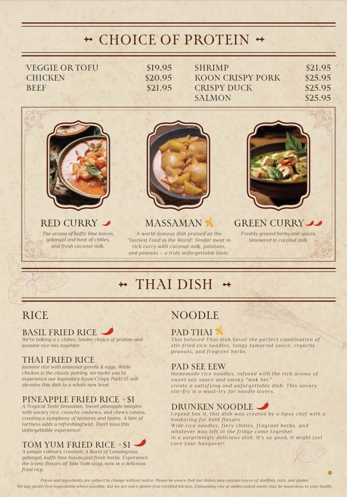 Menu at Koon Taste of Siam restaurant, New York City, 230 7th Ave