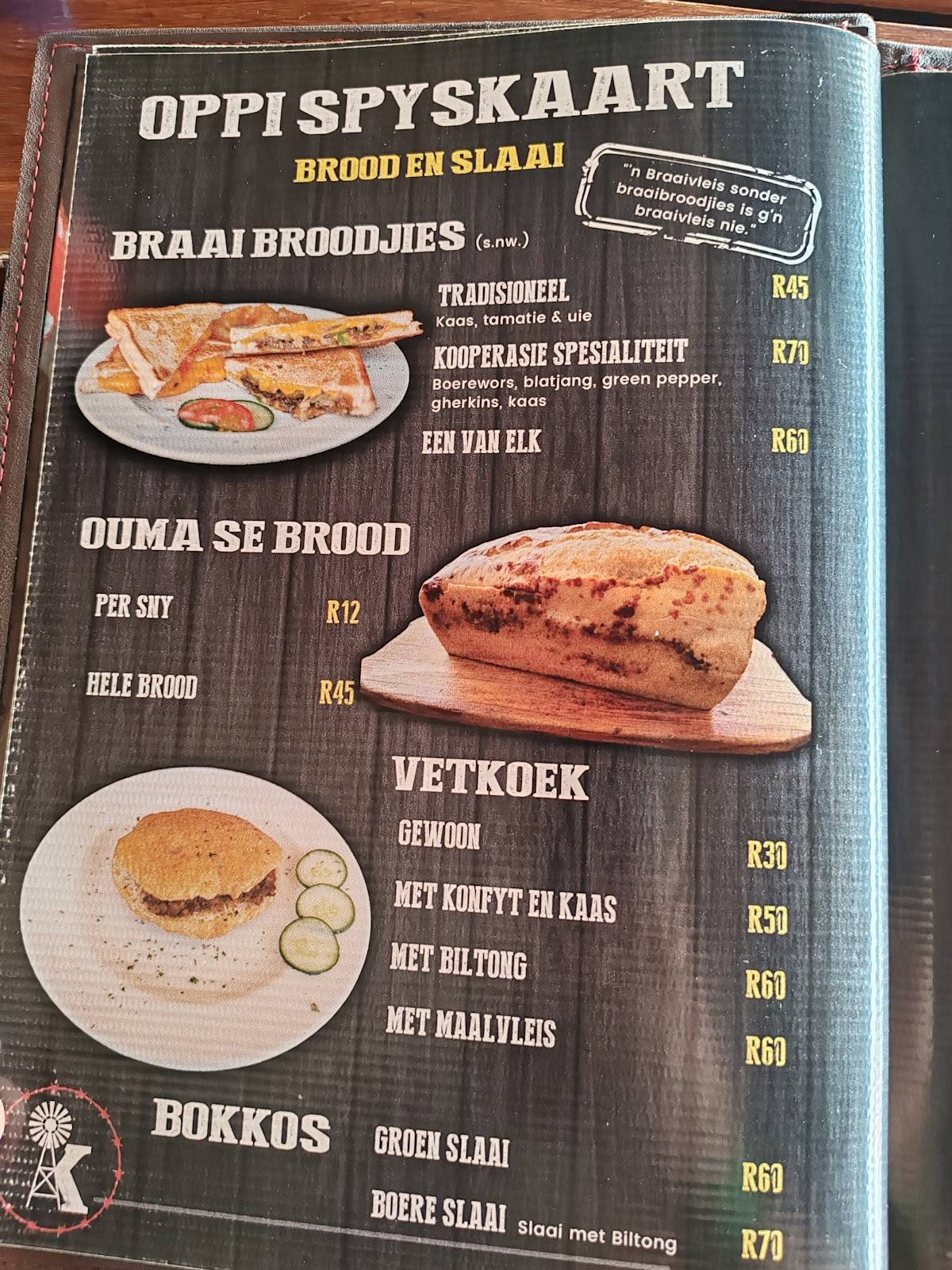 Menu at Kooperasie Kroeg & Kos restaurant, Potchefstroom
