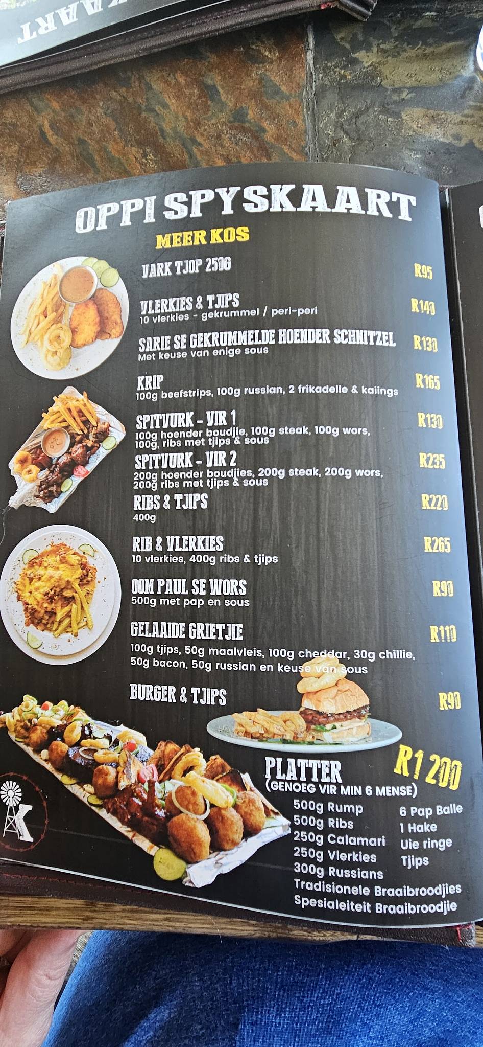 Menu at Kooperasie Kroeg & Kos restaurant, Potchefstroom