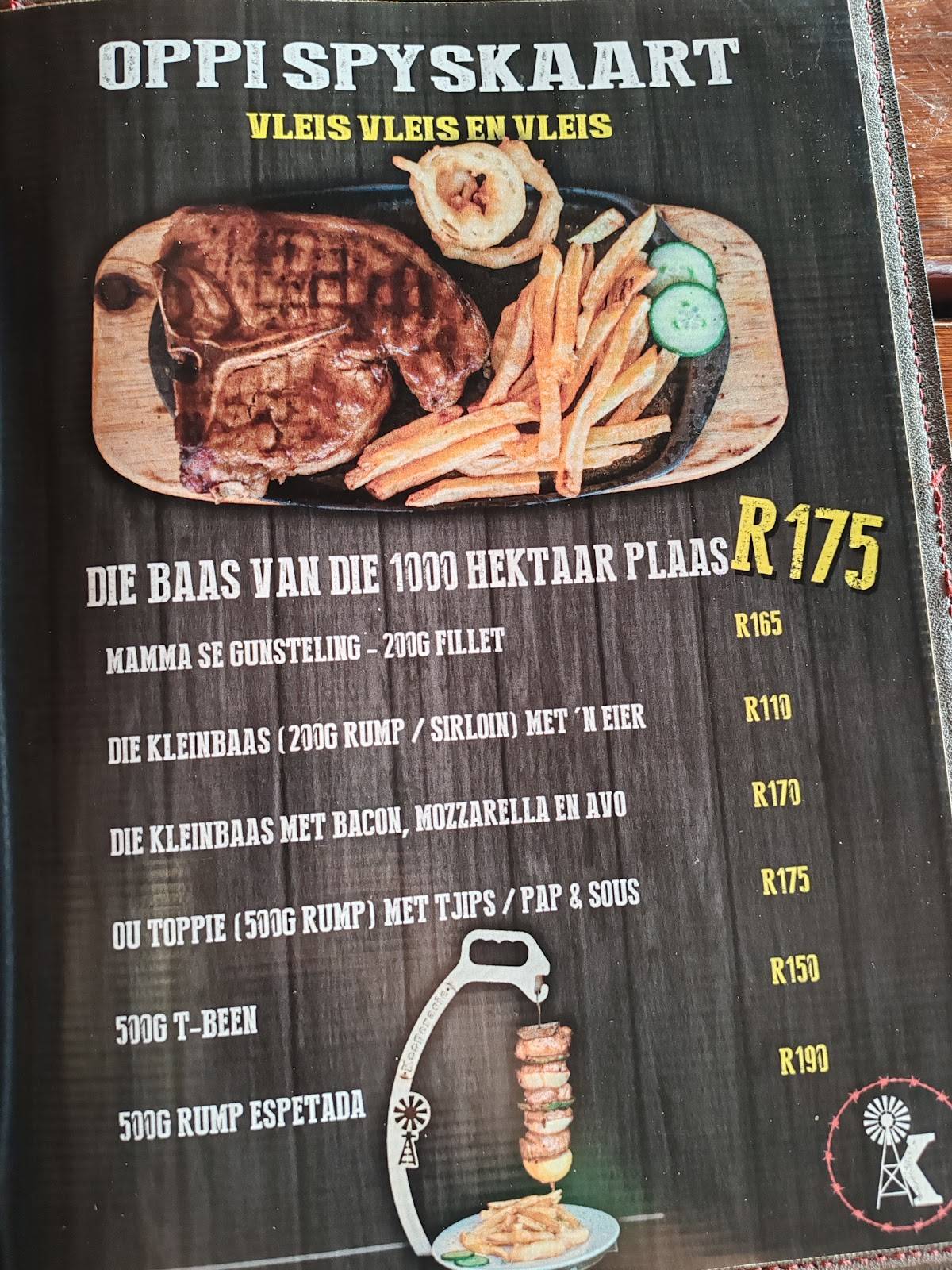 Menu at Kooperasie Kroeg & Kos restaurant, Potchefstroom