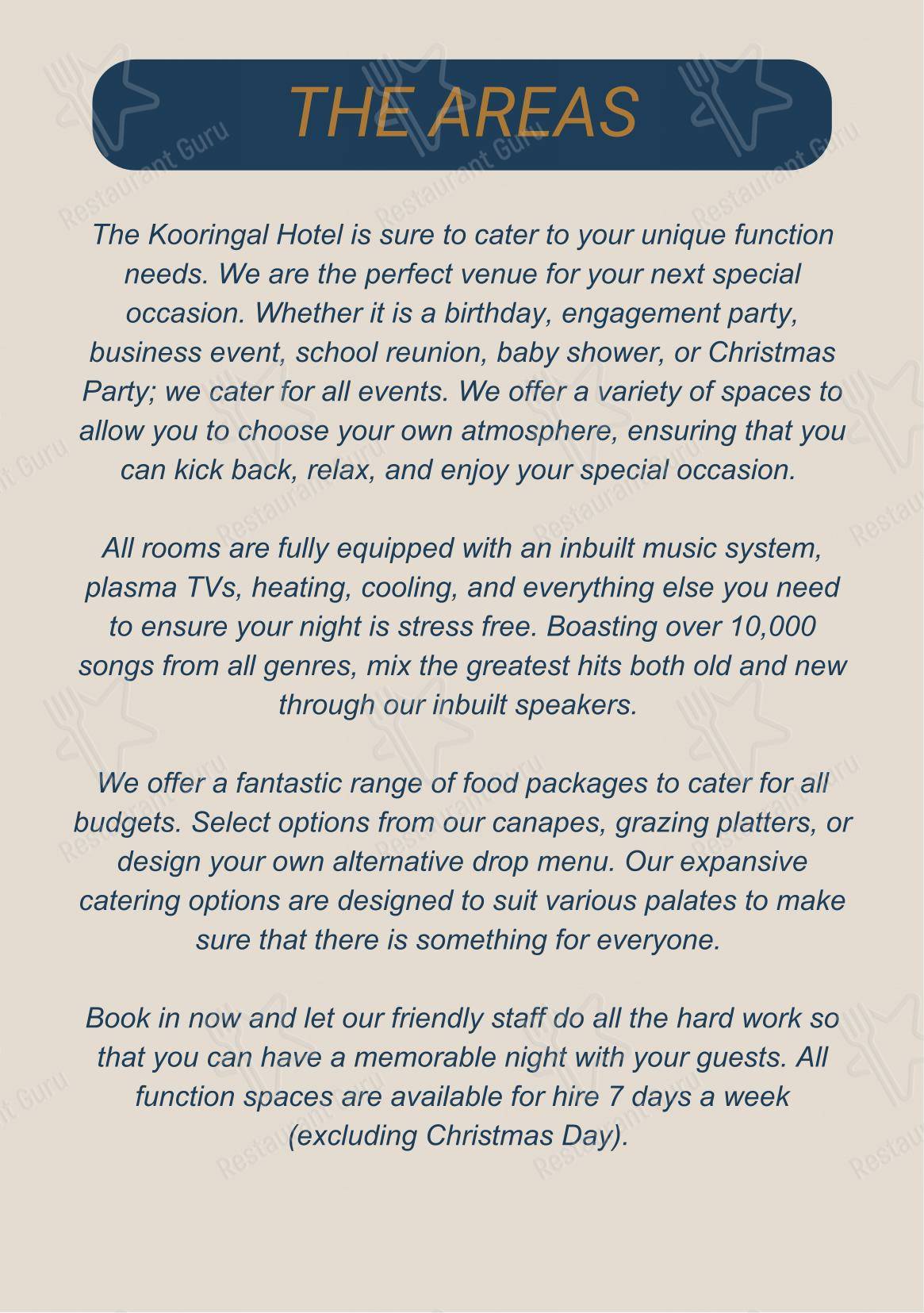 Menu at Kooringal Hotel pub & bar, Kooringal