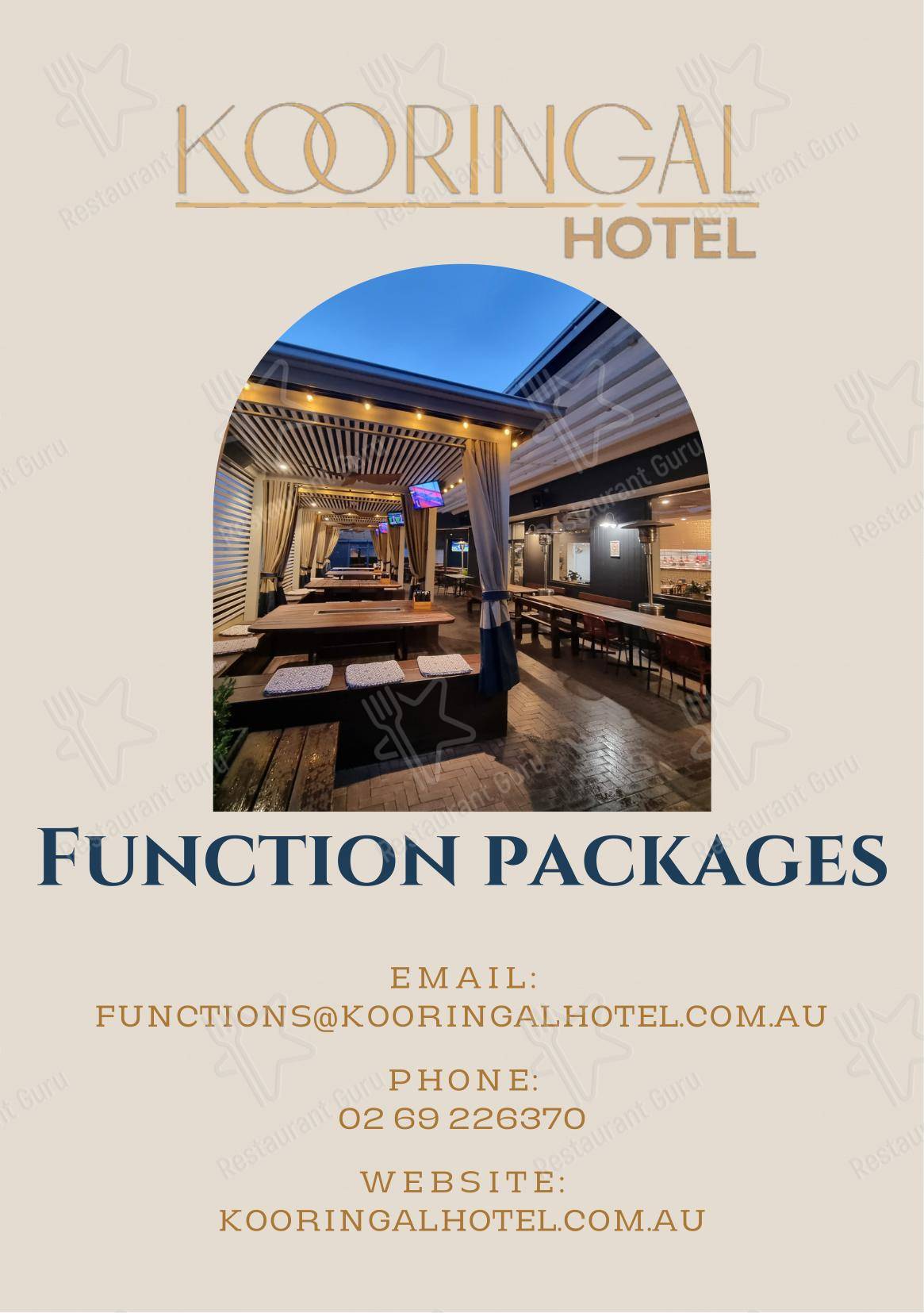 Menu at Kooringal Hotel pub & bar, Kooringal