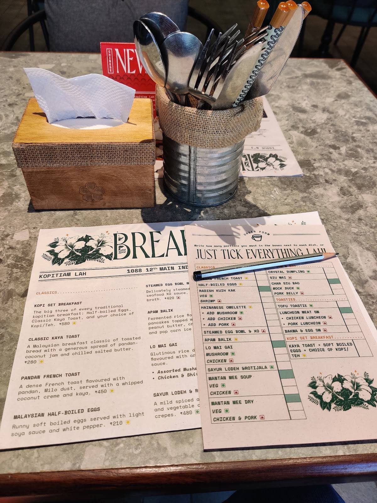 Menu at Kopitiam Lah, Bengaluru