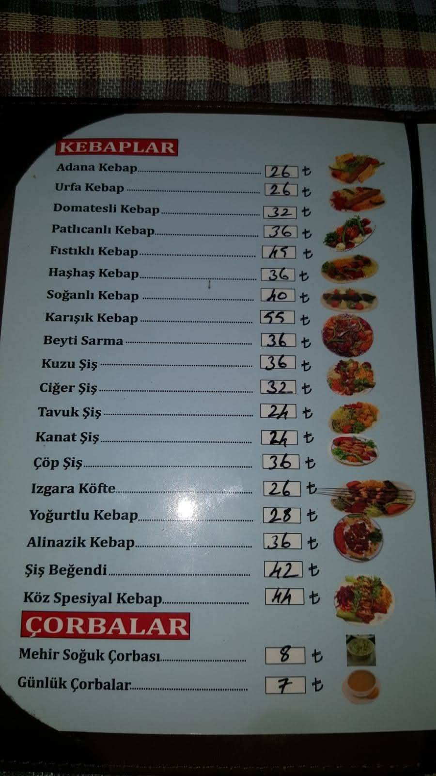 Menu at Koz Dürüm Evi, Istanbul, Defterdar Cd. No:10