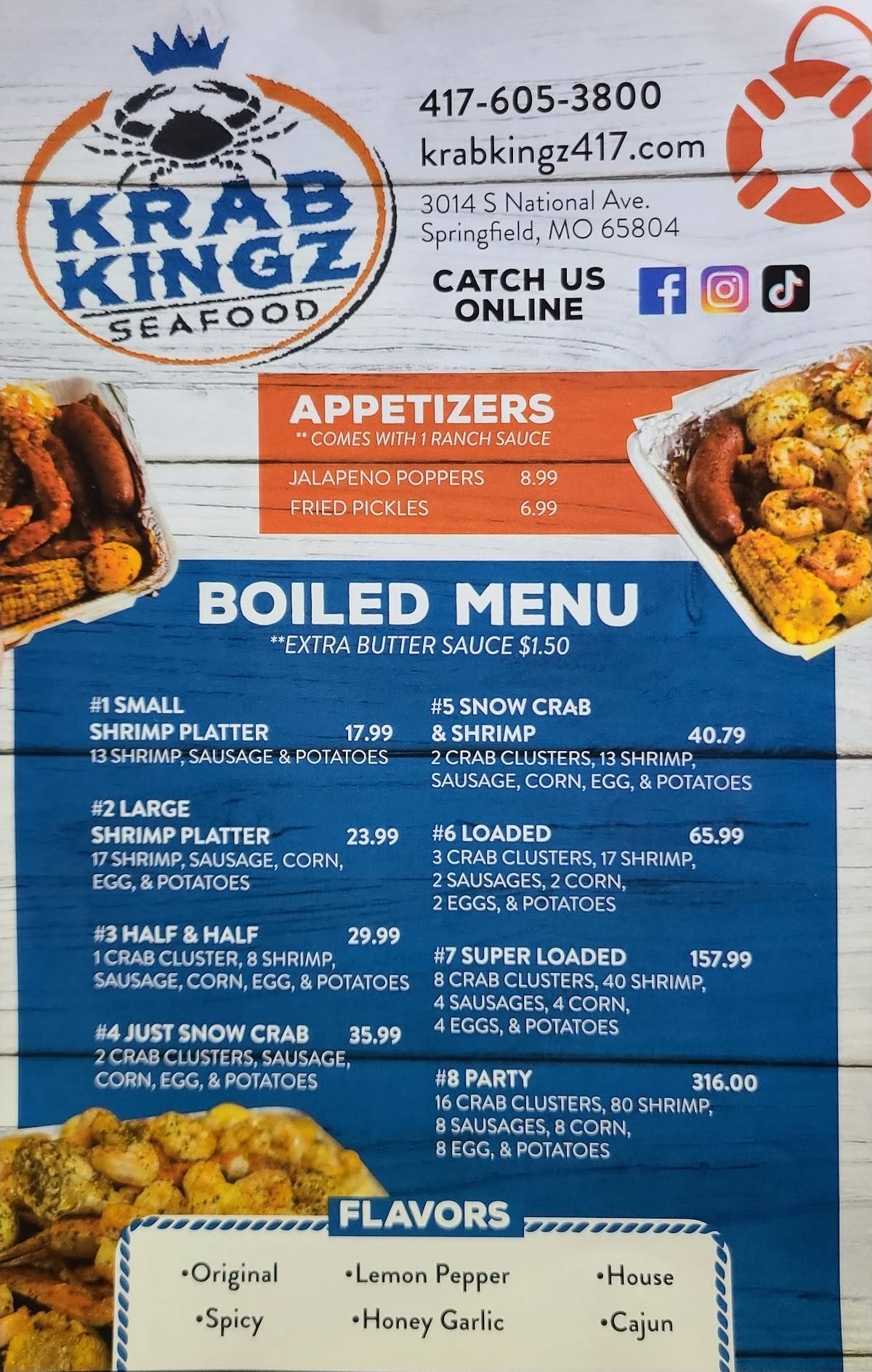 Menu at Krab Kingz Springfield restaurant, Springfield