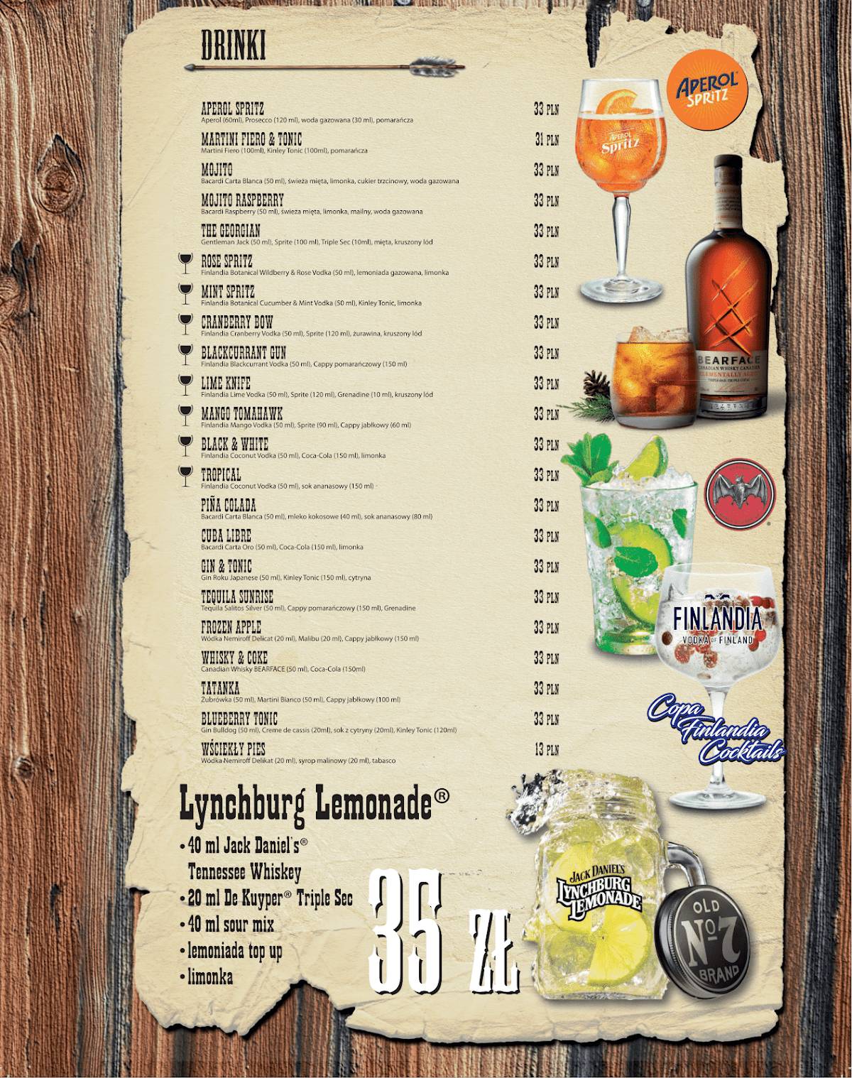 Menu at Sioux steakhouse, Kraków