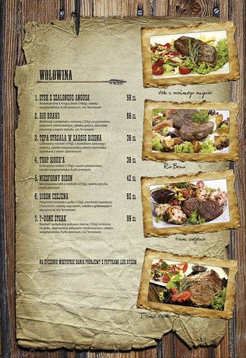 Menu at Sioux steakhouse, Kraków