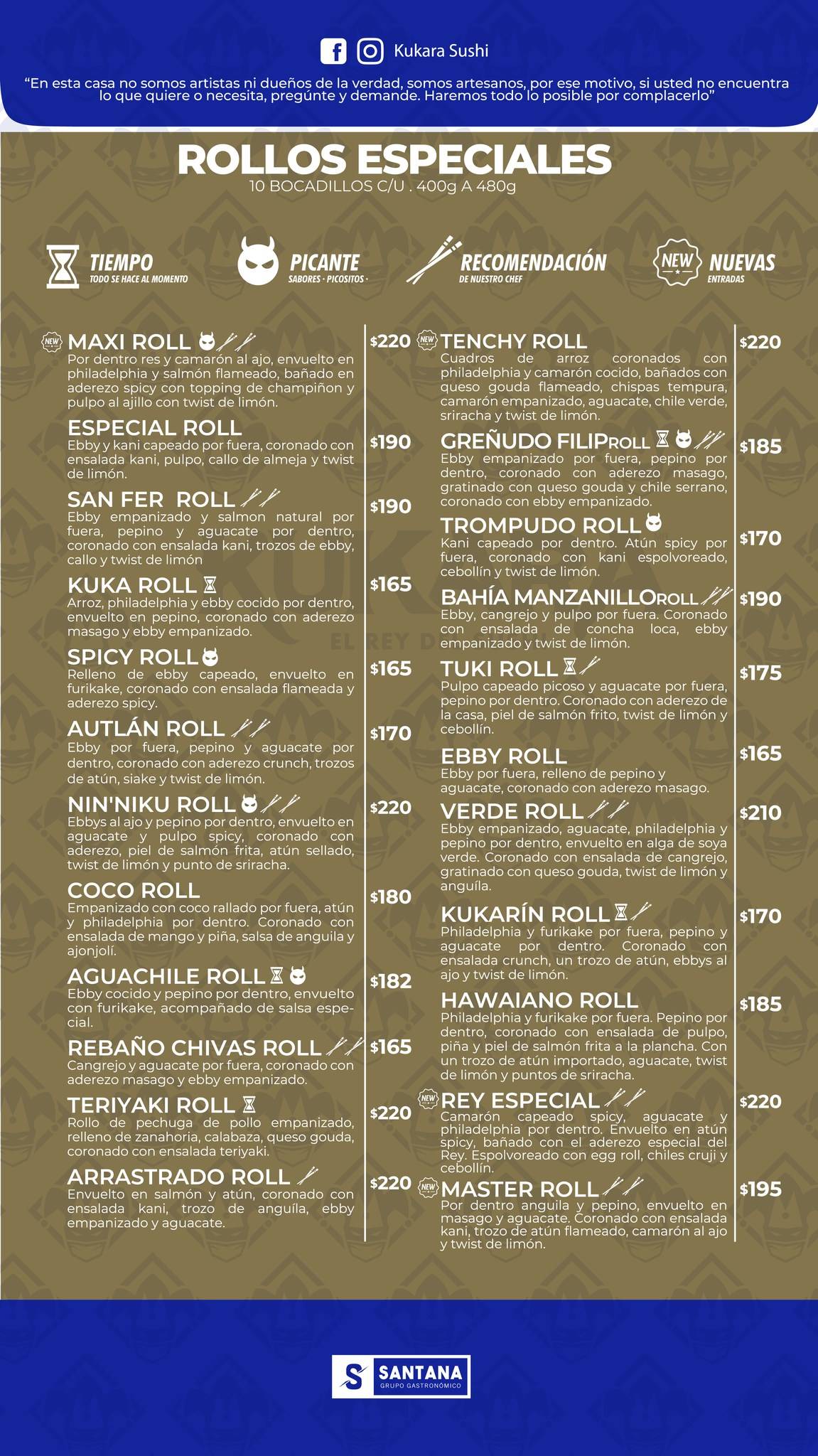 Carta del restaurante Kukara Sushi Colima, Colima