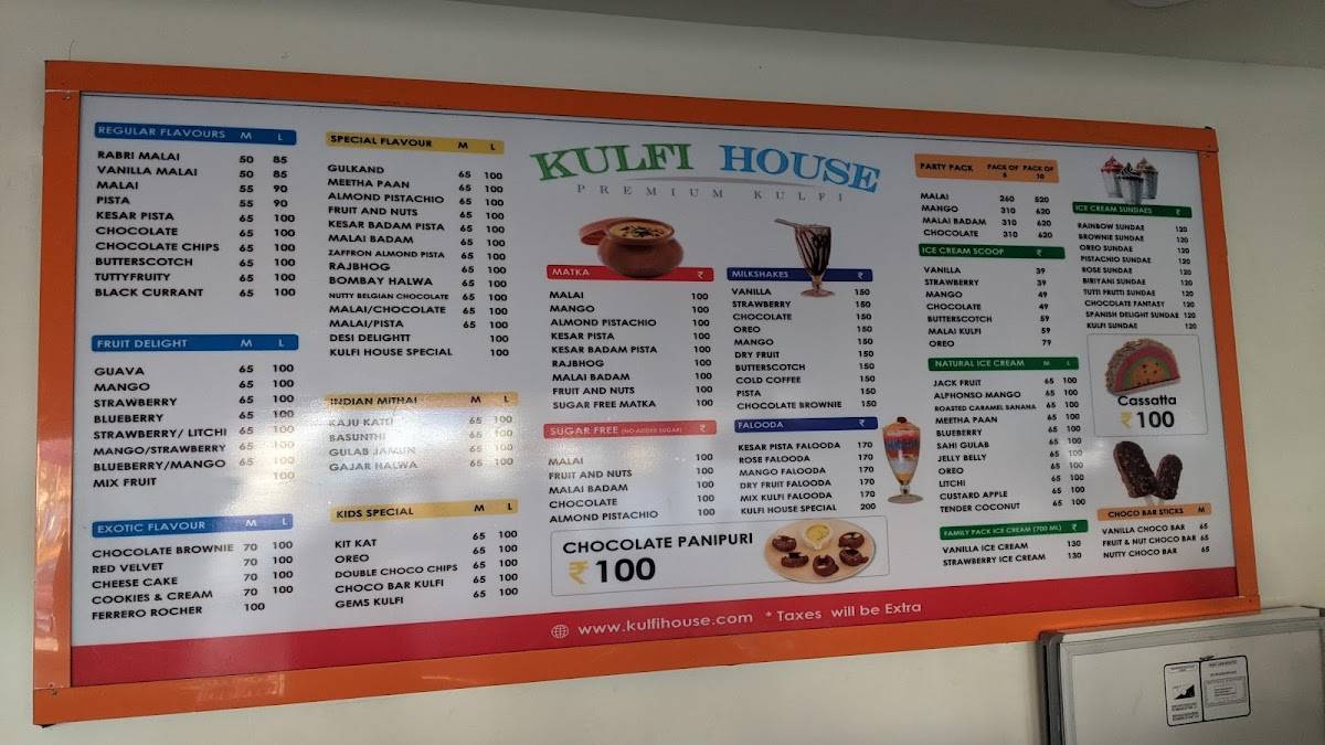 Menu at Kulfi House KPHB, Hyderabad