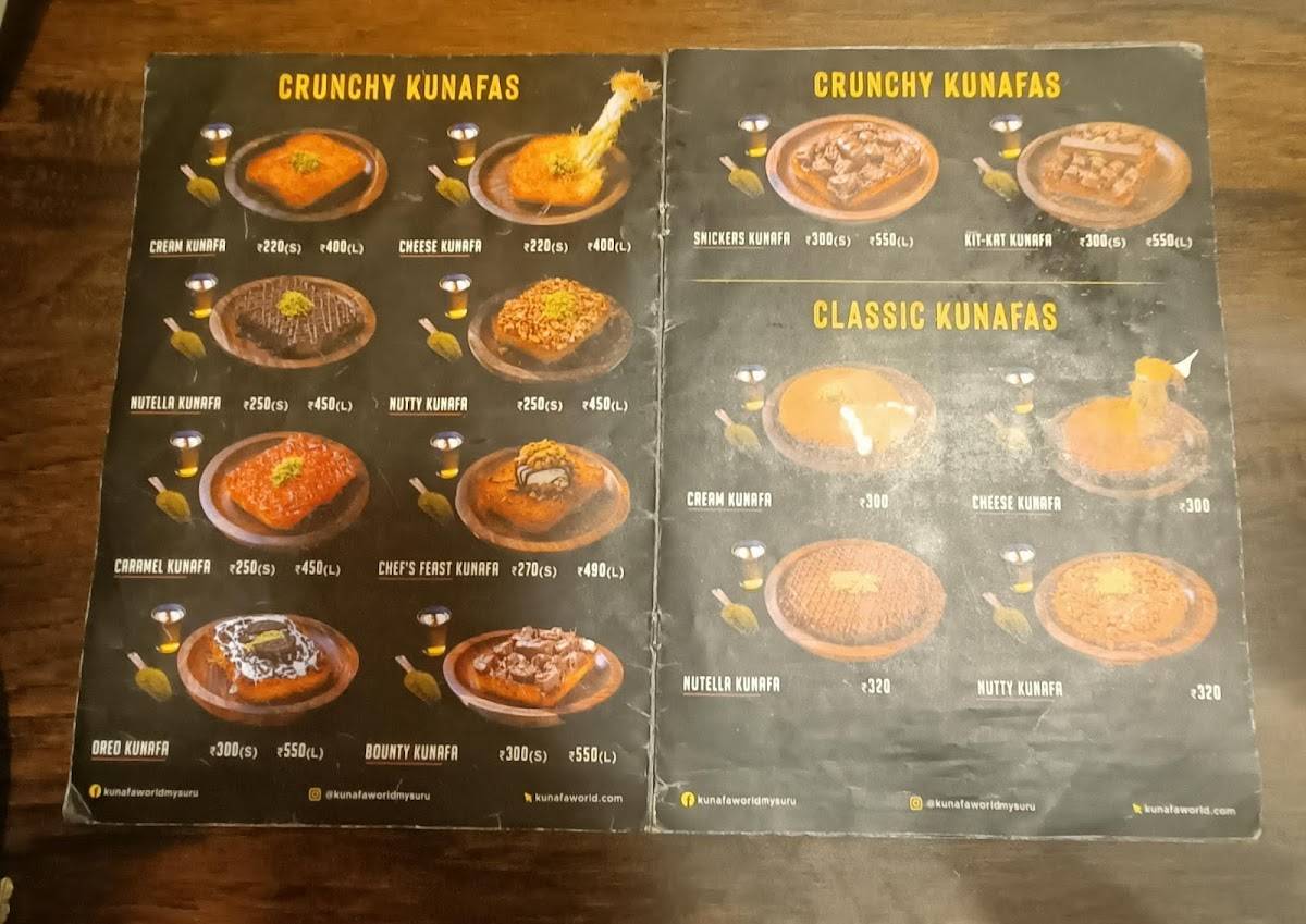 Menu at Kunafa World, Mysuru