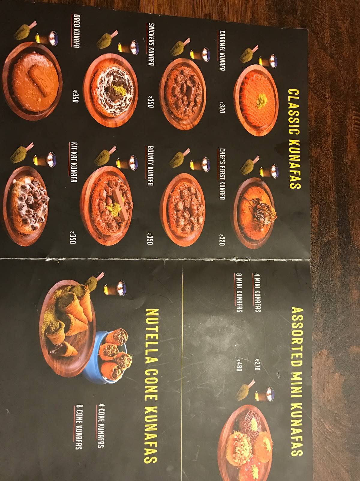 Menu at Kunafa World, Mysuru